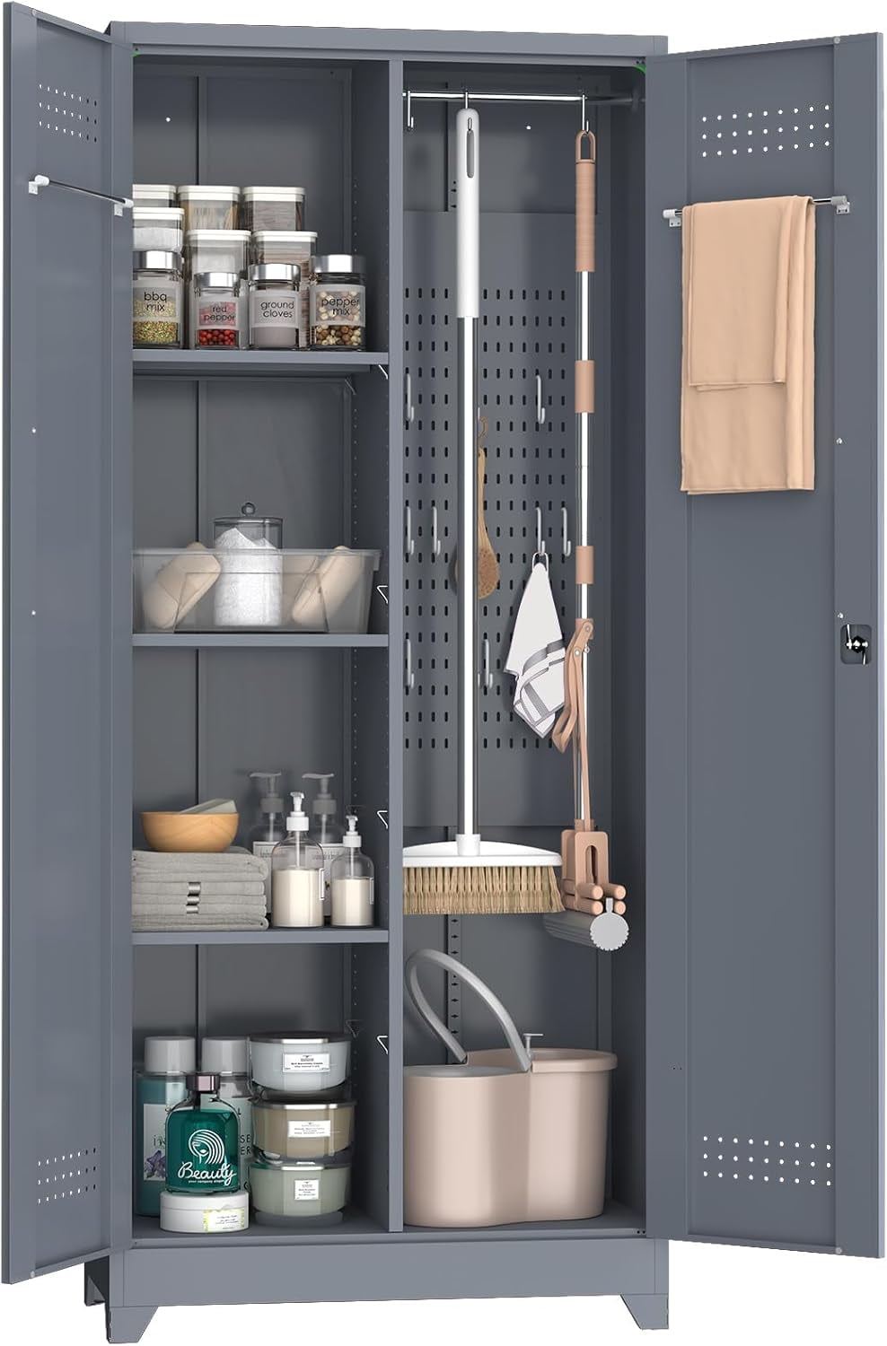 Broom Closet, Broom Closet Storage Cabinets with Lock, 65" Metal Garage ...