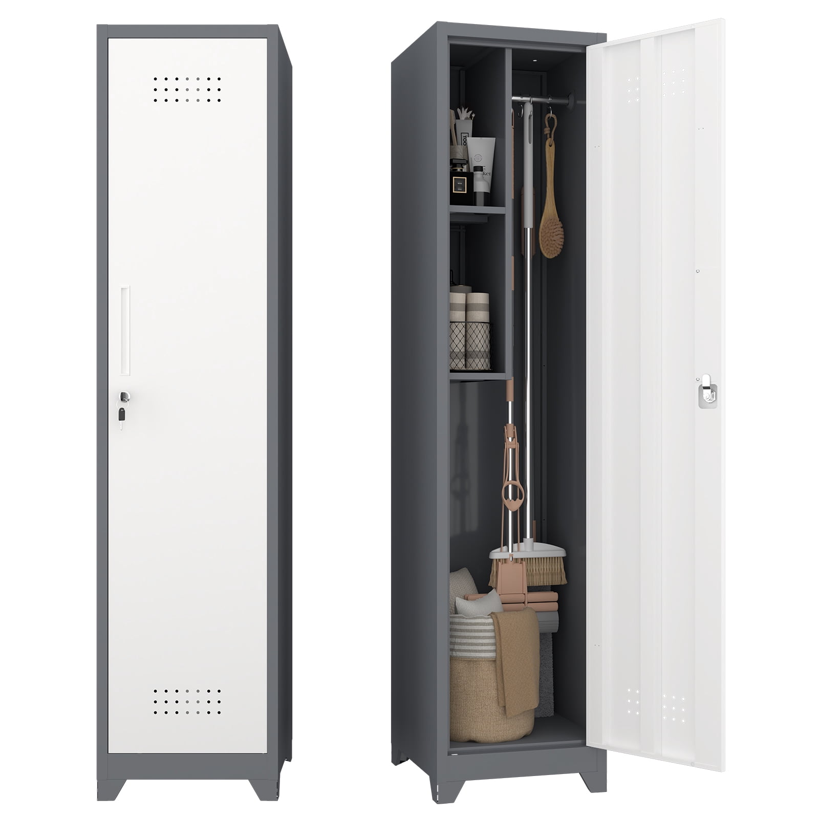 Broom Closet Storage Cabinet,65" H Slim Tool Cabinets with Locking Door ...