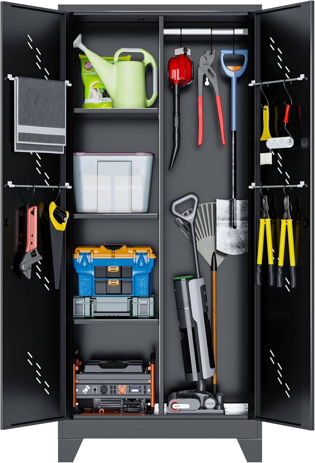 Broom Closet Storage Cabinet, 71" Metal Garage Cabinets with Lock ...