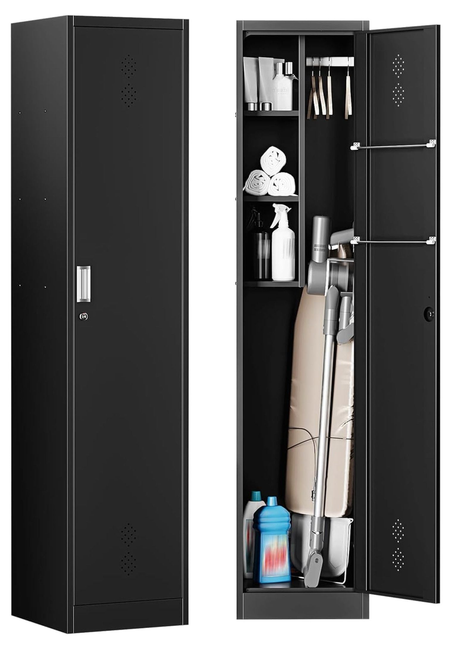 Broom Closet Storage Cabinet Metal Cleaning Tool Cabinet Janitorial ...
