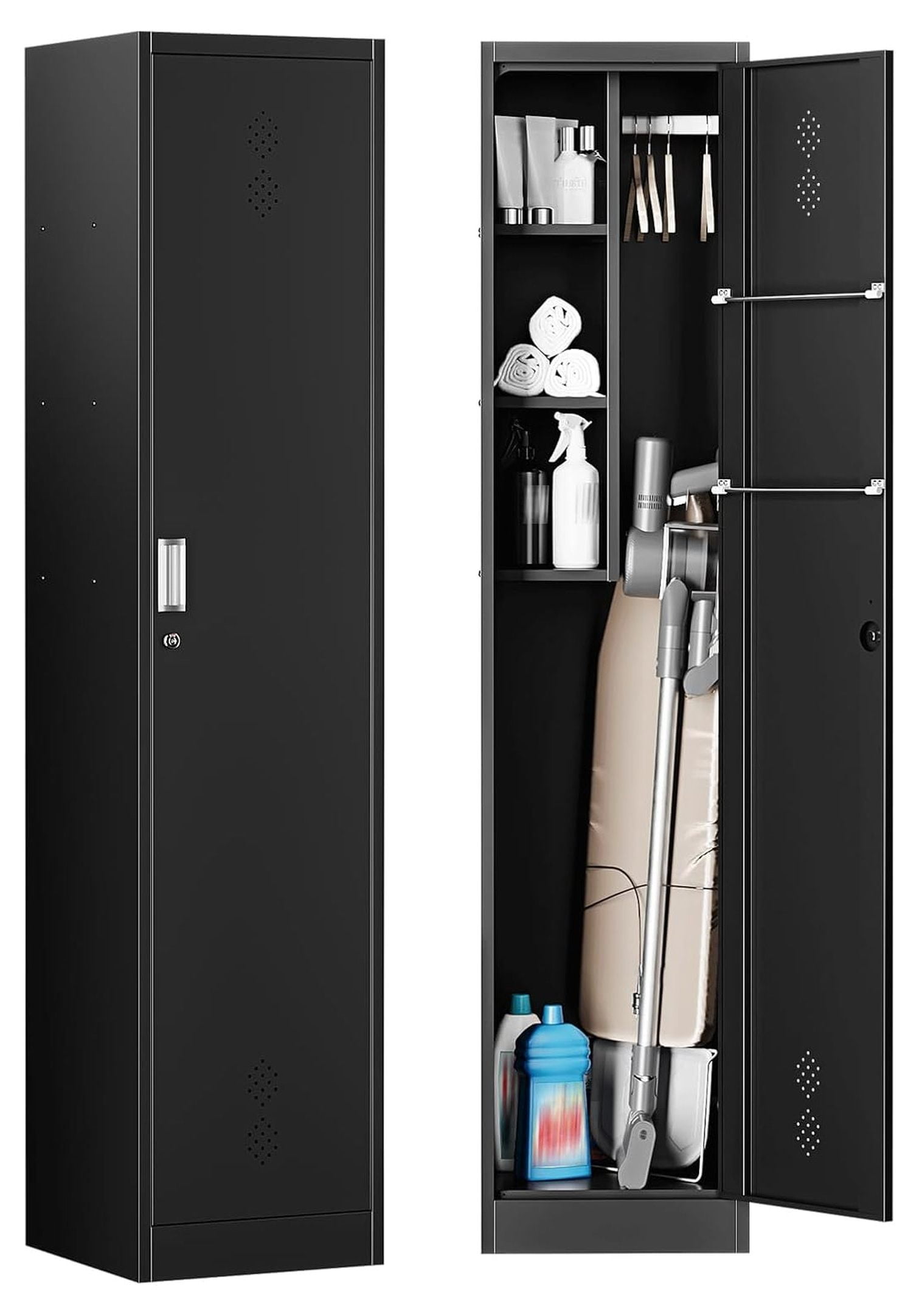 Broom Closet Storage Cabinet Metal Cleaning Tool Cabinet Janitorial ...