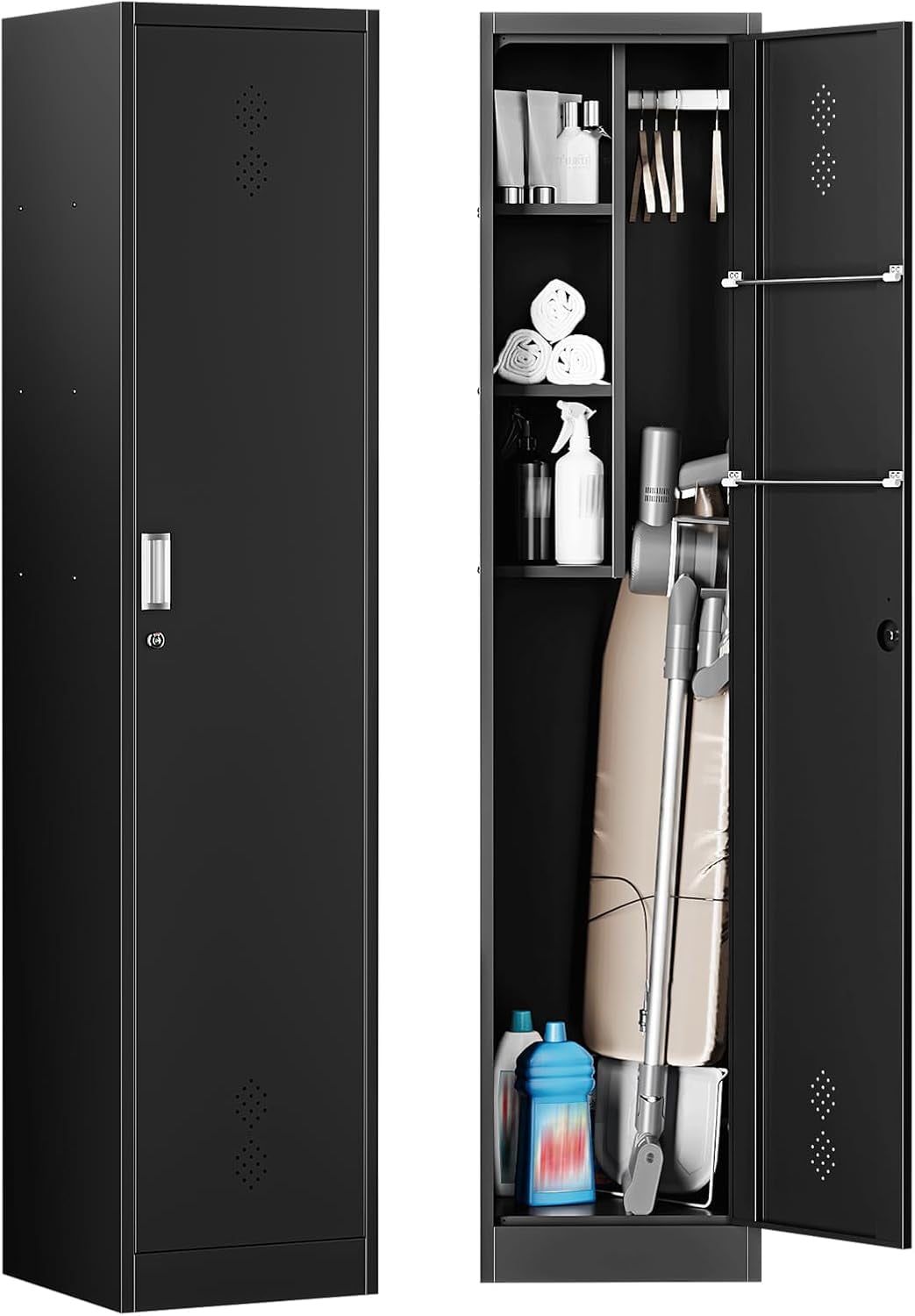 Broom Closet Storage Cabinet Metal Cleaning Tool Cabinet Janitorial ...