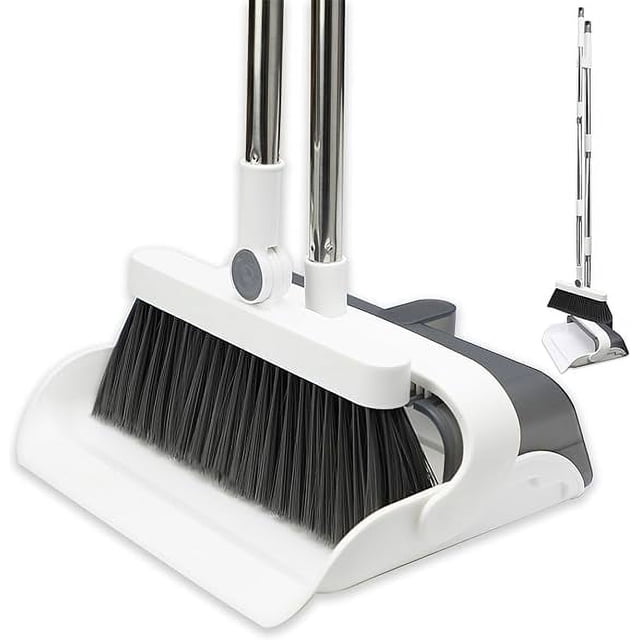 Broom with Dustpan Combo Set, 48" Long Stainless Steel Handle Brooms ...