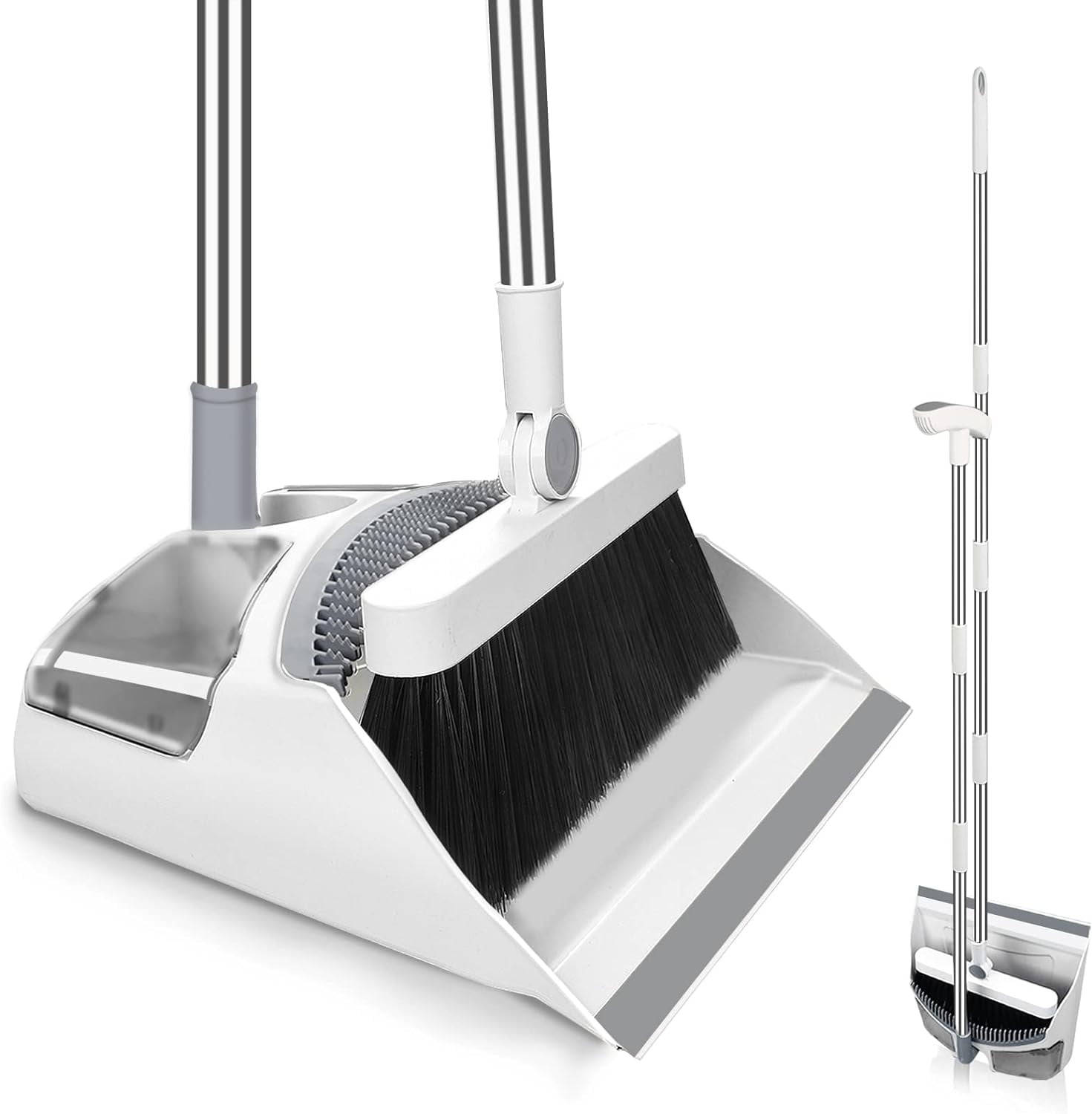 54" Long Handle Broom and Dustpan Set for Home Lightweight, 180° Rotating Broom & Standing Dust ...