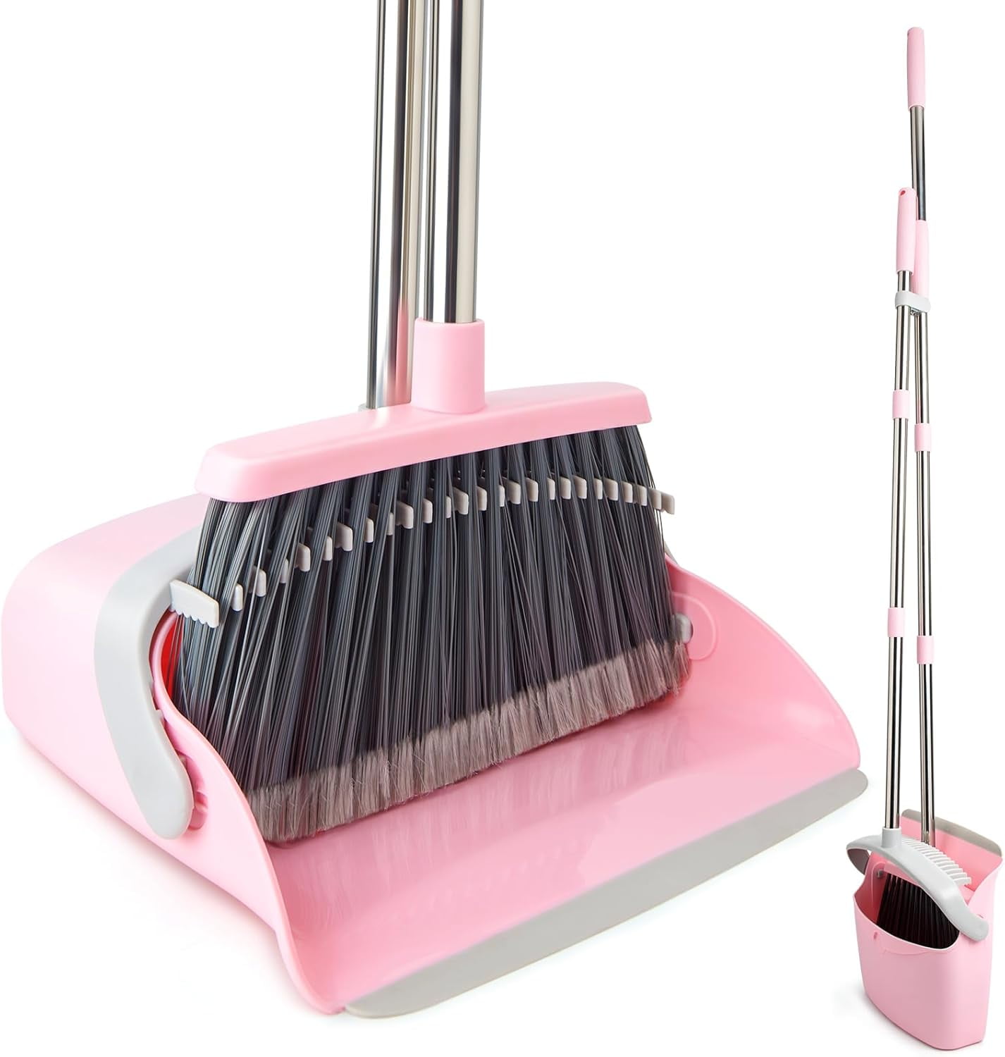 Broom and Dustpan Combo Set, Long Handle and Standing Dust Pan with ...