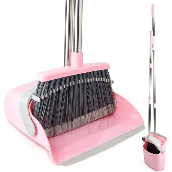Broom and Dustpan Combo Set, Long Handle and Standing Dust Pan with ...