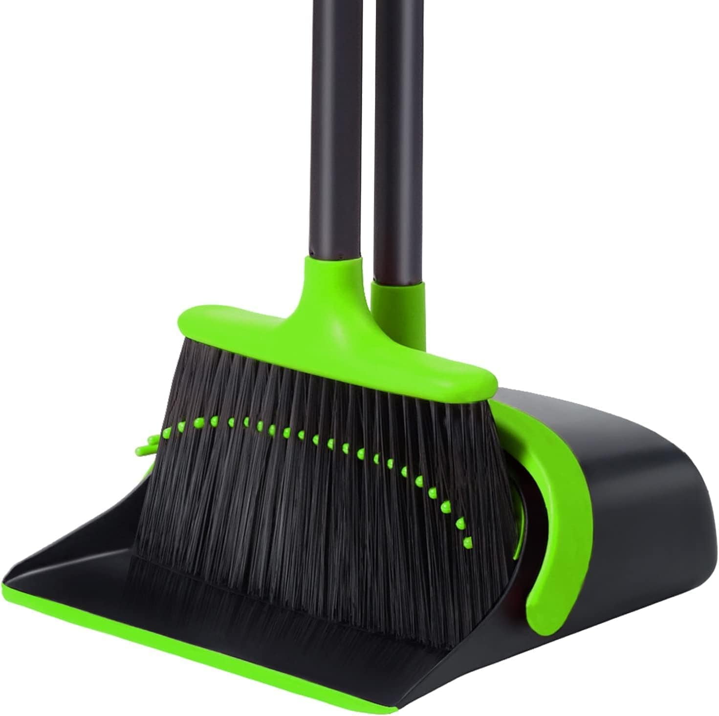 Broom with Dustpan Combo Set, Upgrade 52'' Long Handle Broom and Dustpan Set, Standing Dust pan ...