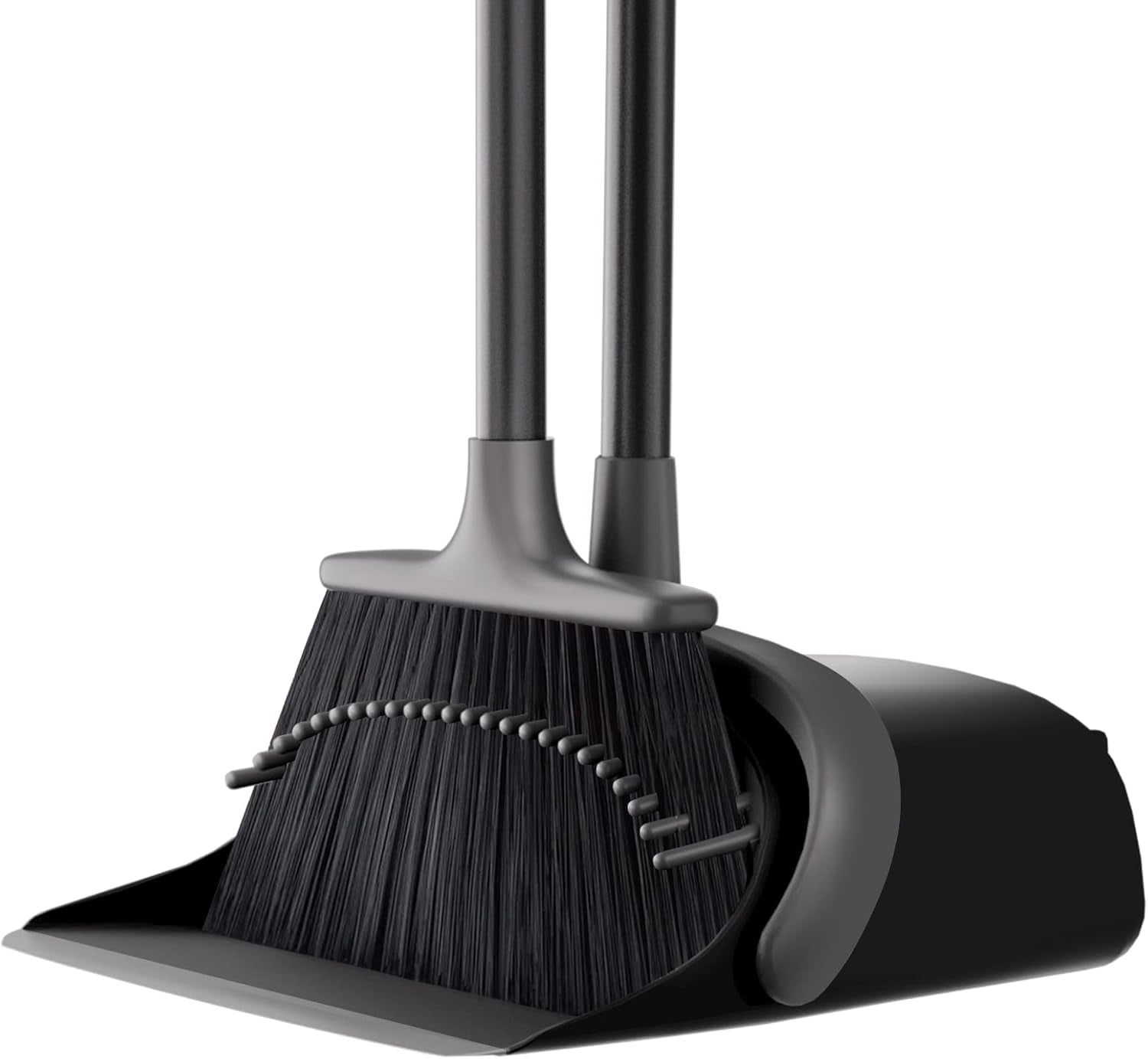 Broom with Dustpan Combo Set, Upgrade 52'' Long Handle Broom and Dustpan Set, Standing Dust pan ...