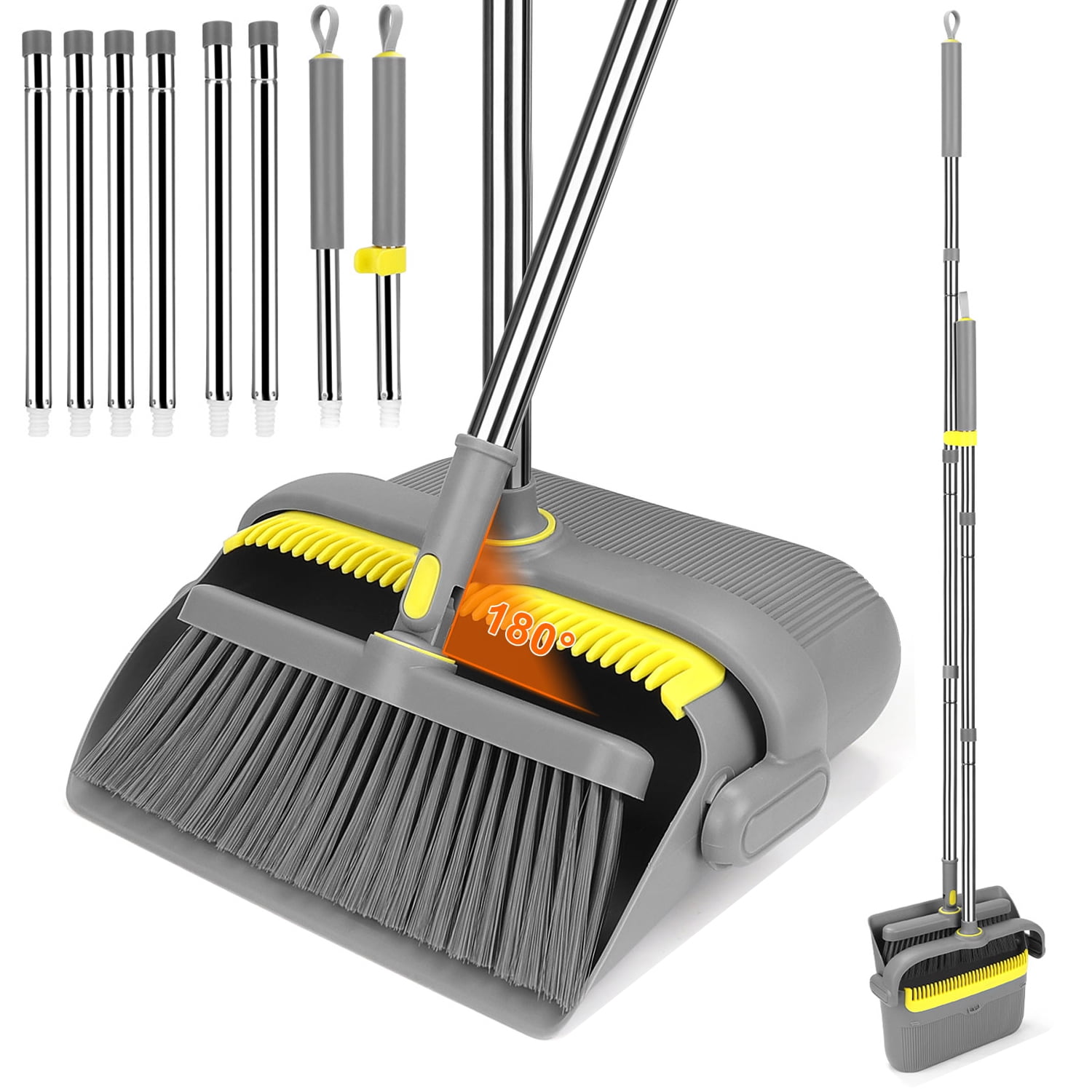 Broom and Dustpan Set, 180° Rotatable Broom with Dustpan Combo Set, 52 ...