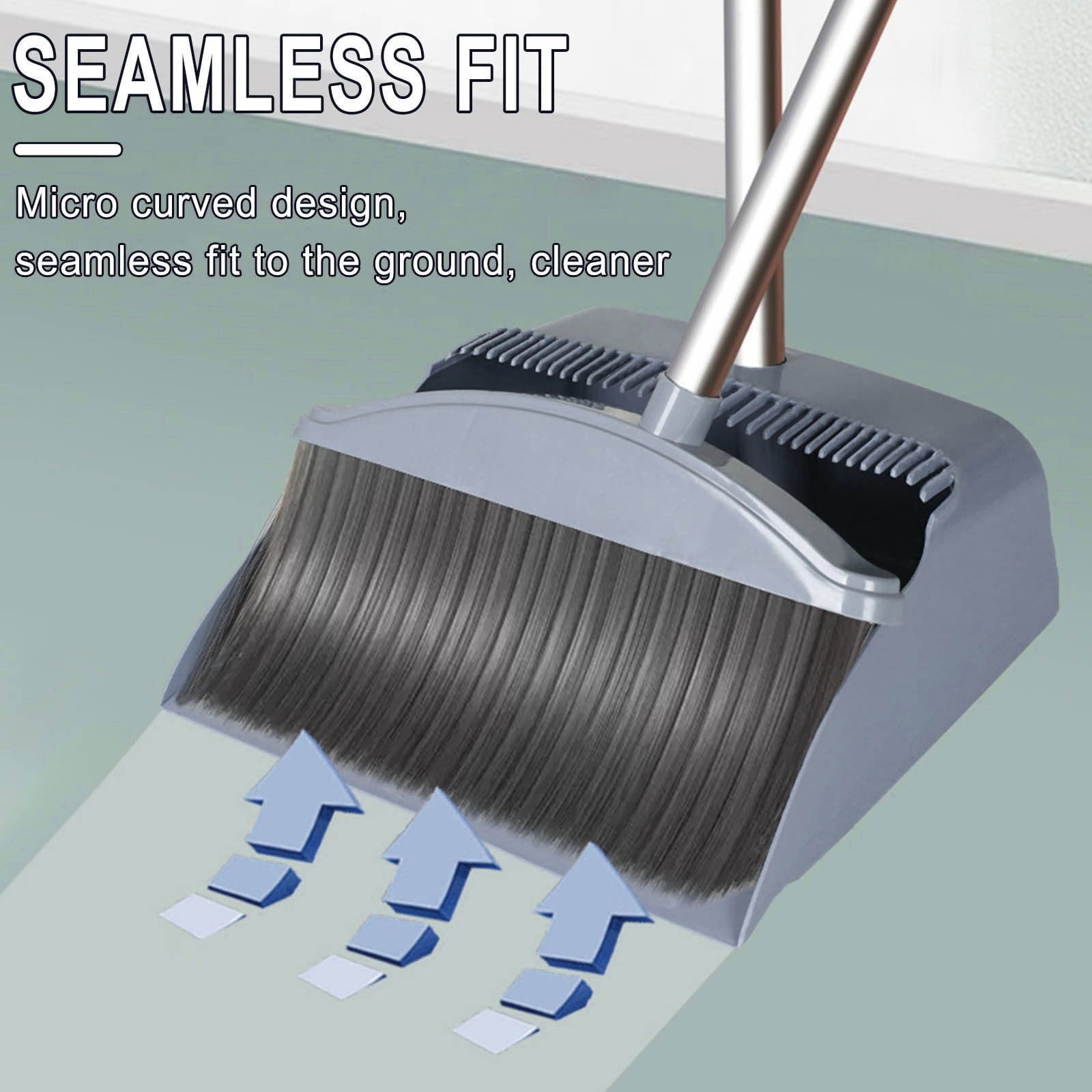 Broom Dustpan Set, 180° Rotating Broom with Long Adjustable Handle ...