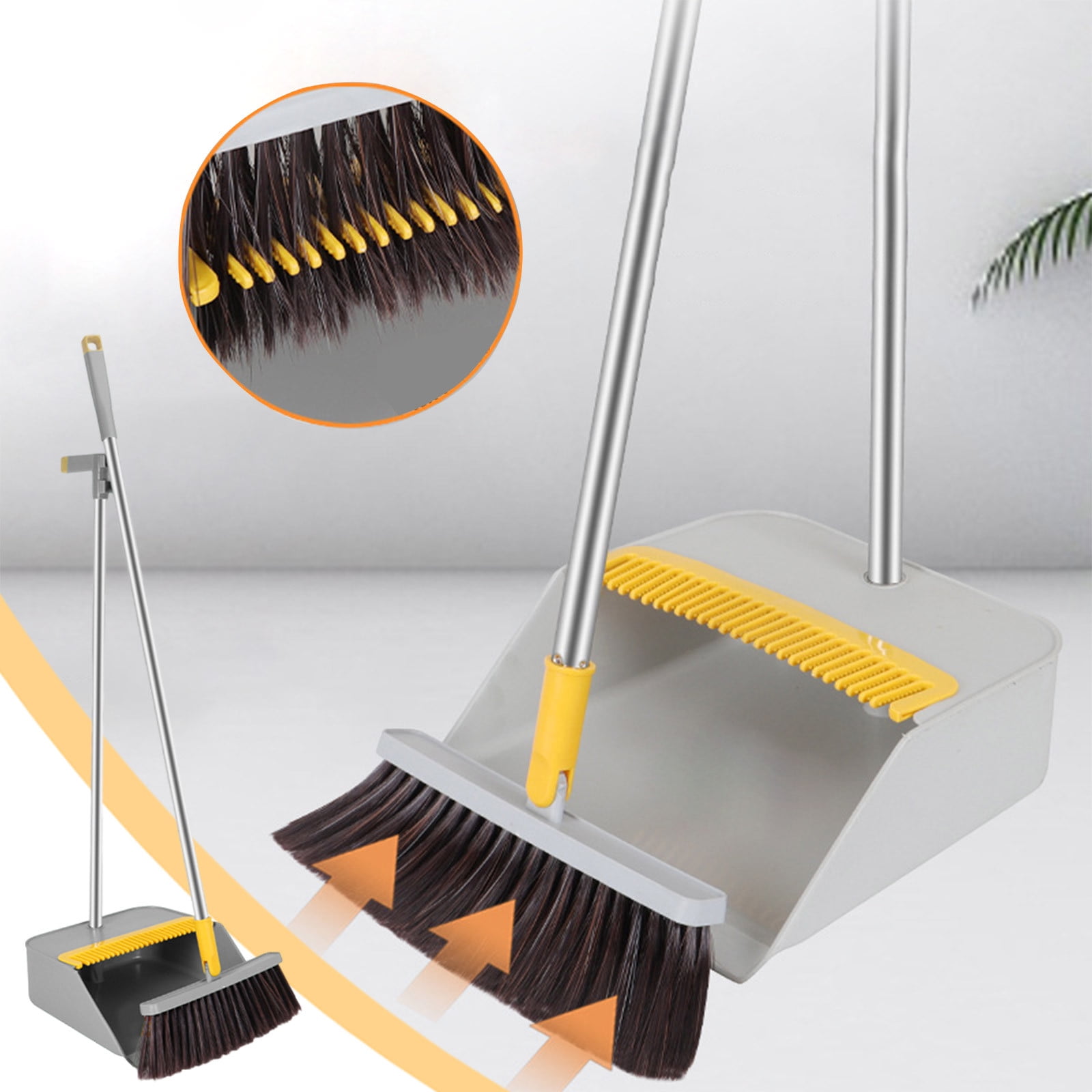Broom and Dustpan Set, 2-in-1 Household Cleaning Supplies, Stainless Steel Handle Broom Combo ...