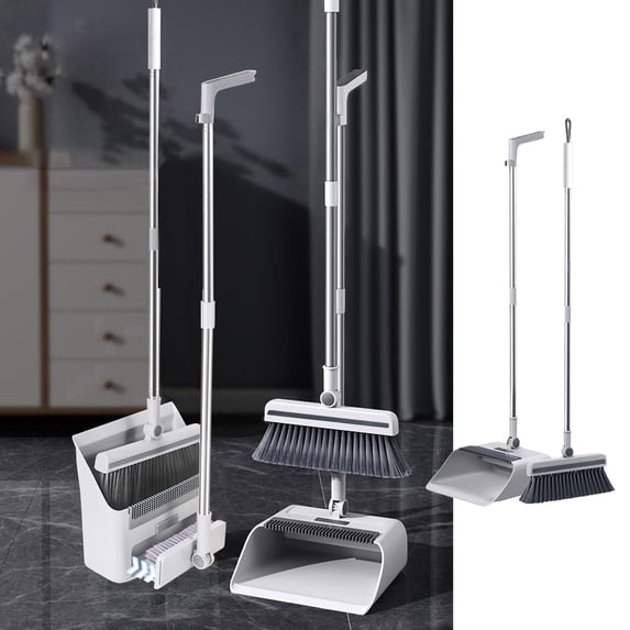 Broom and Dustpan Set 3-in-1 Floor Brush Combo with Stainless Steel ...