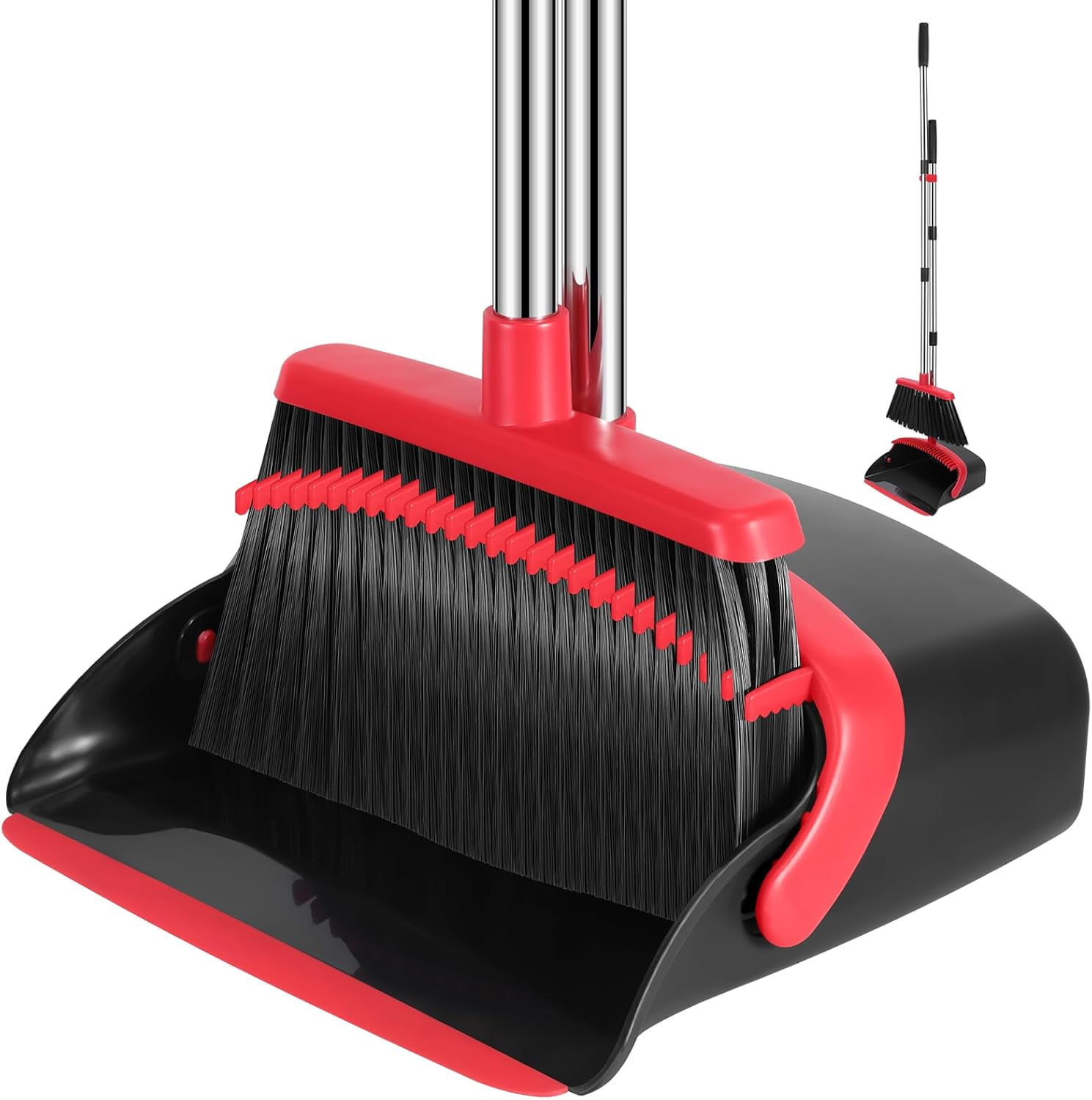 Broom and Dustpan Set, 52-in Long Adjustable Handle Broom Dustpan Combo ...