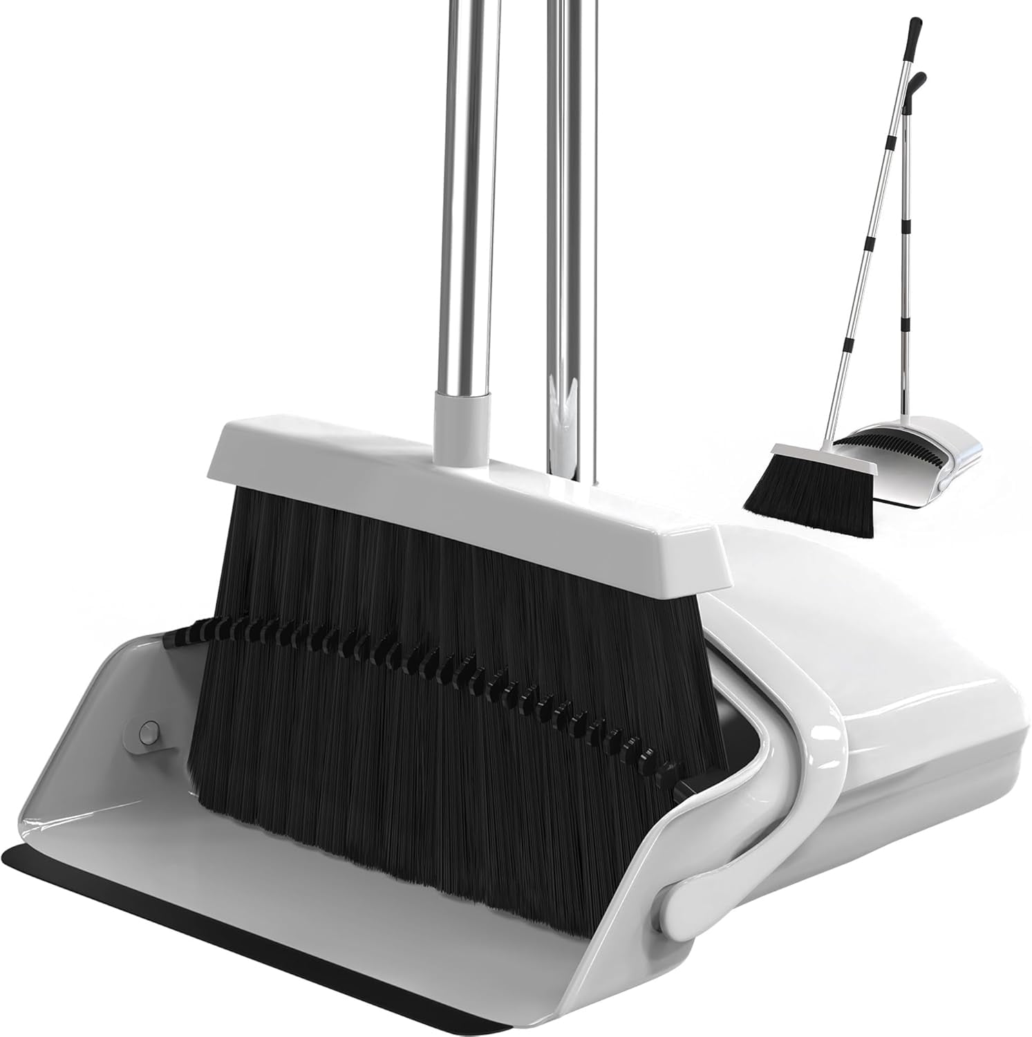 Broom and Dustpan Set - Adjustable Handle, Uight Standing, Lightweight and Robust Long Handled ...