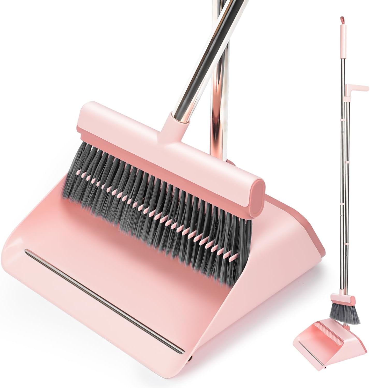 Broom and Dustpan Set with Dustpan Teeth SelfCleaning, Upright Stand Duspan and Brush with 53 ...
