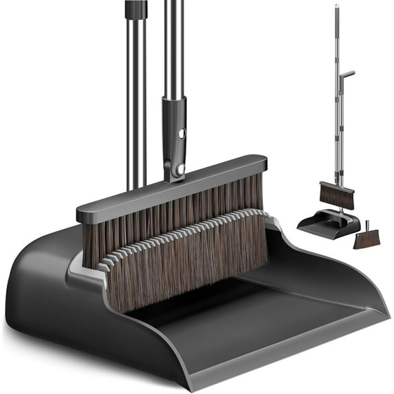 Broom and Dustpan Set, Extra Brush Head & 51.6" Adjustable Long Handle ...