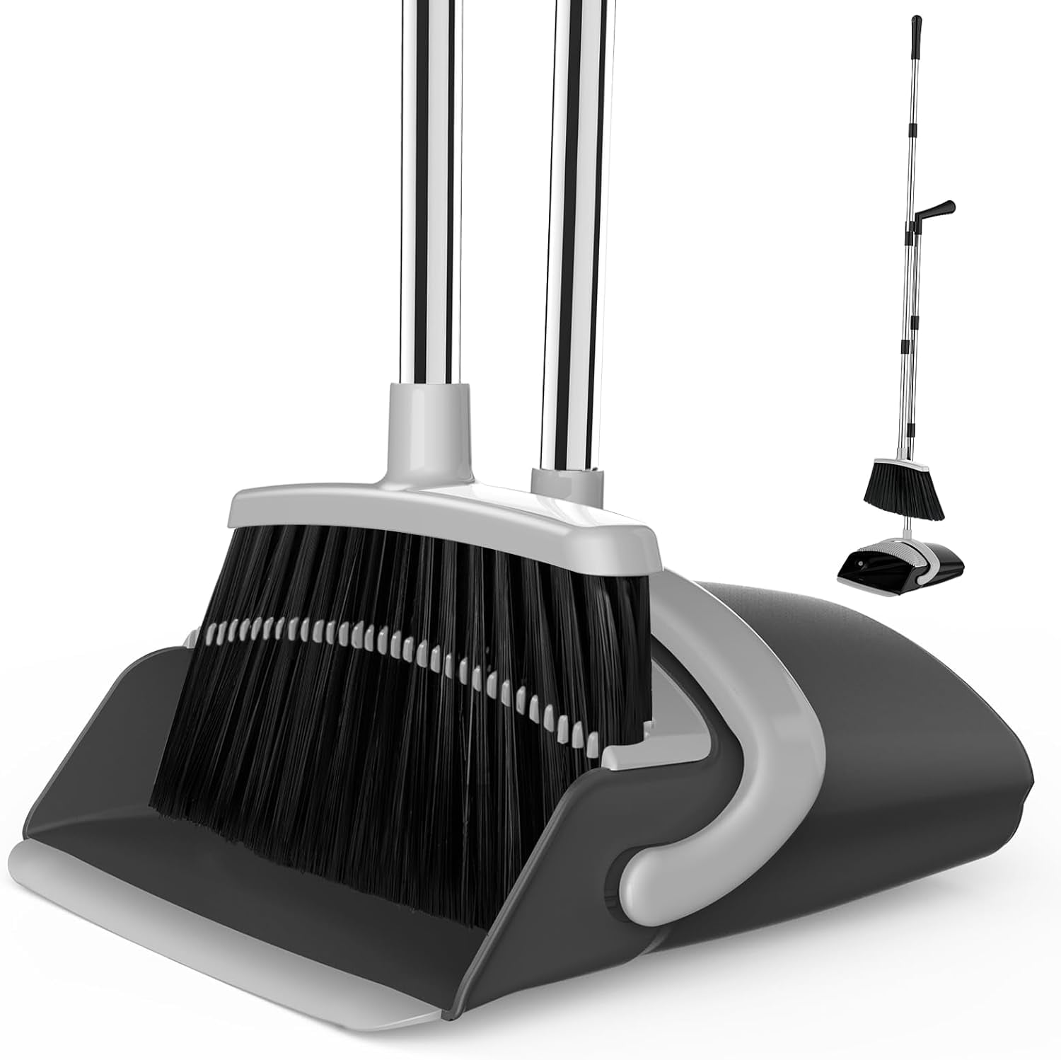 Broom and Dustpan Set for Home, 51-in Long Adjustable Handle Angle ...