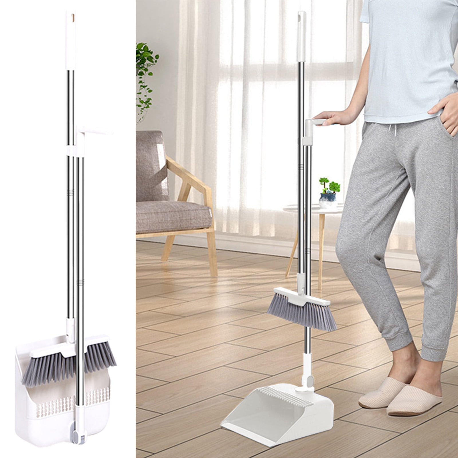 Broom and Dustpan Set for Home Indoor Upright Dustpan and Broom Combo ...