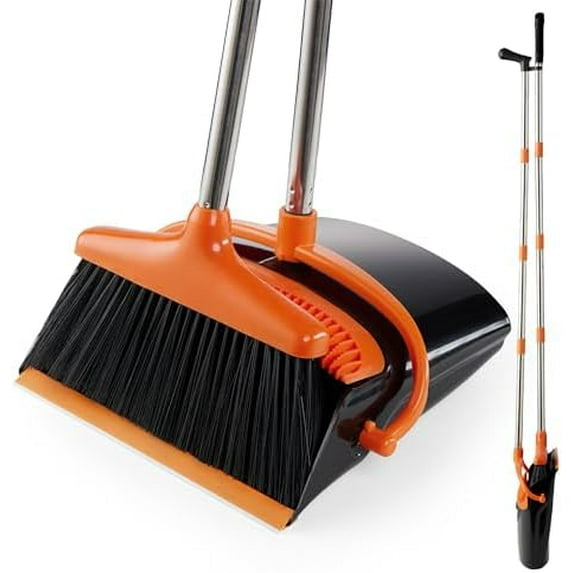 Broom and Dustpan Set Lightweight Upright Lobby Broom and Dust Pan ...
