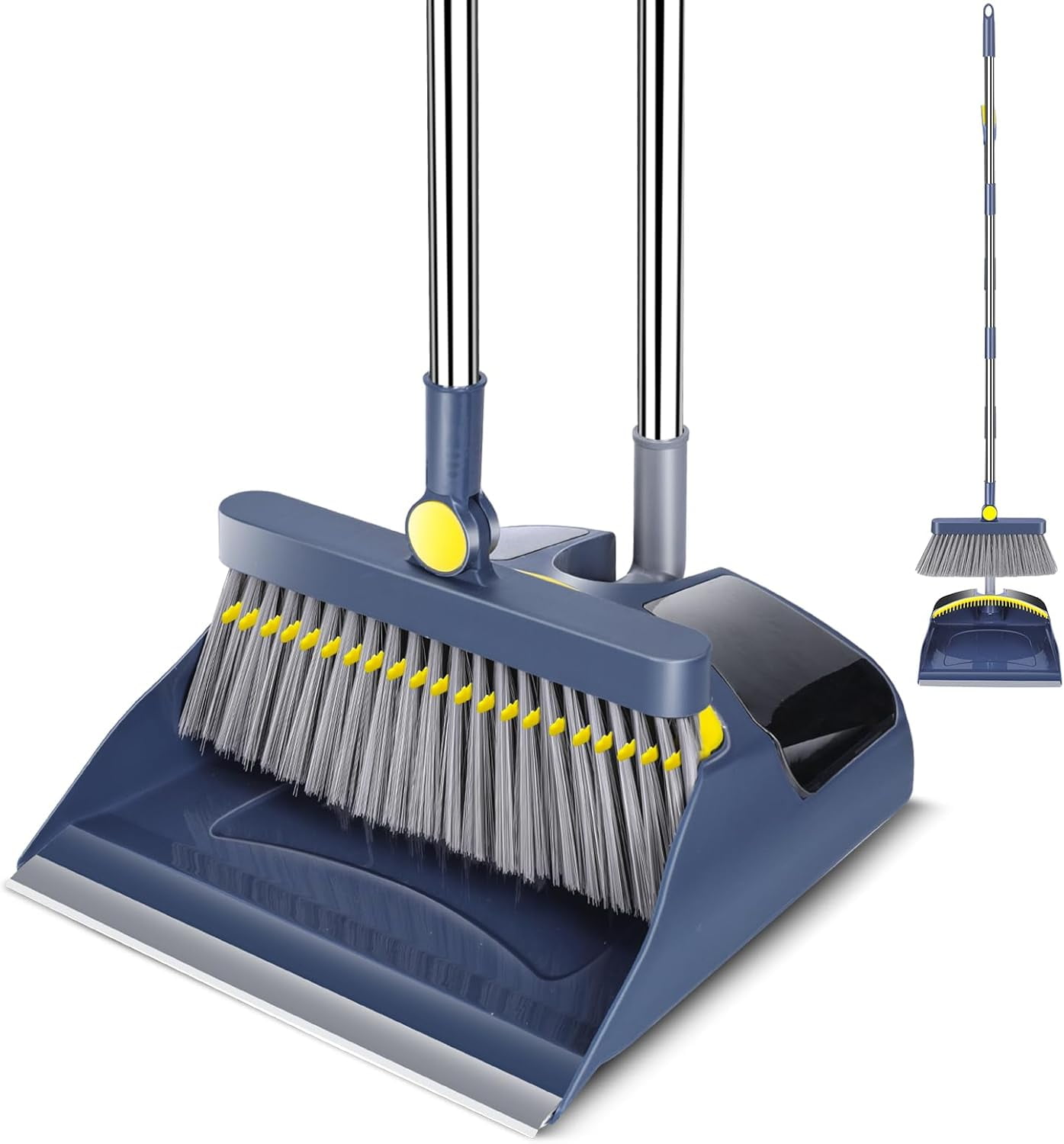 Broom and Dustpan Set with Long Handle, 180° Rotating Broom and Large Capacity Dustpan Combo ...