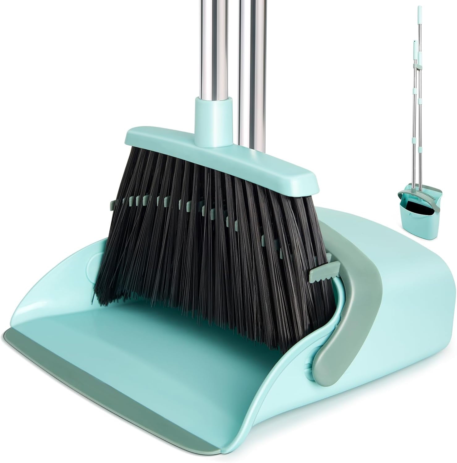 Broom and Dustpan Set with Long Handle, Light Weight Stainless Steel ...