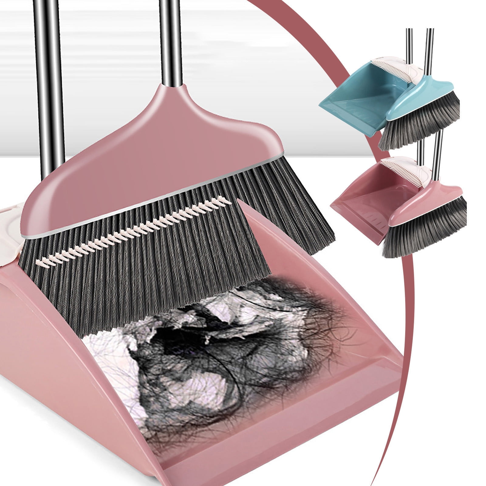 Broom and Dustpan Set, Stainless Steel Broom and Dustpan Set with Long ...
