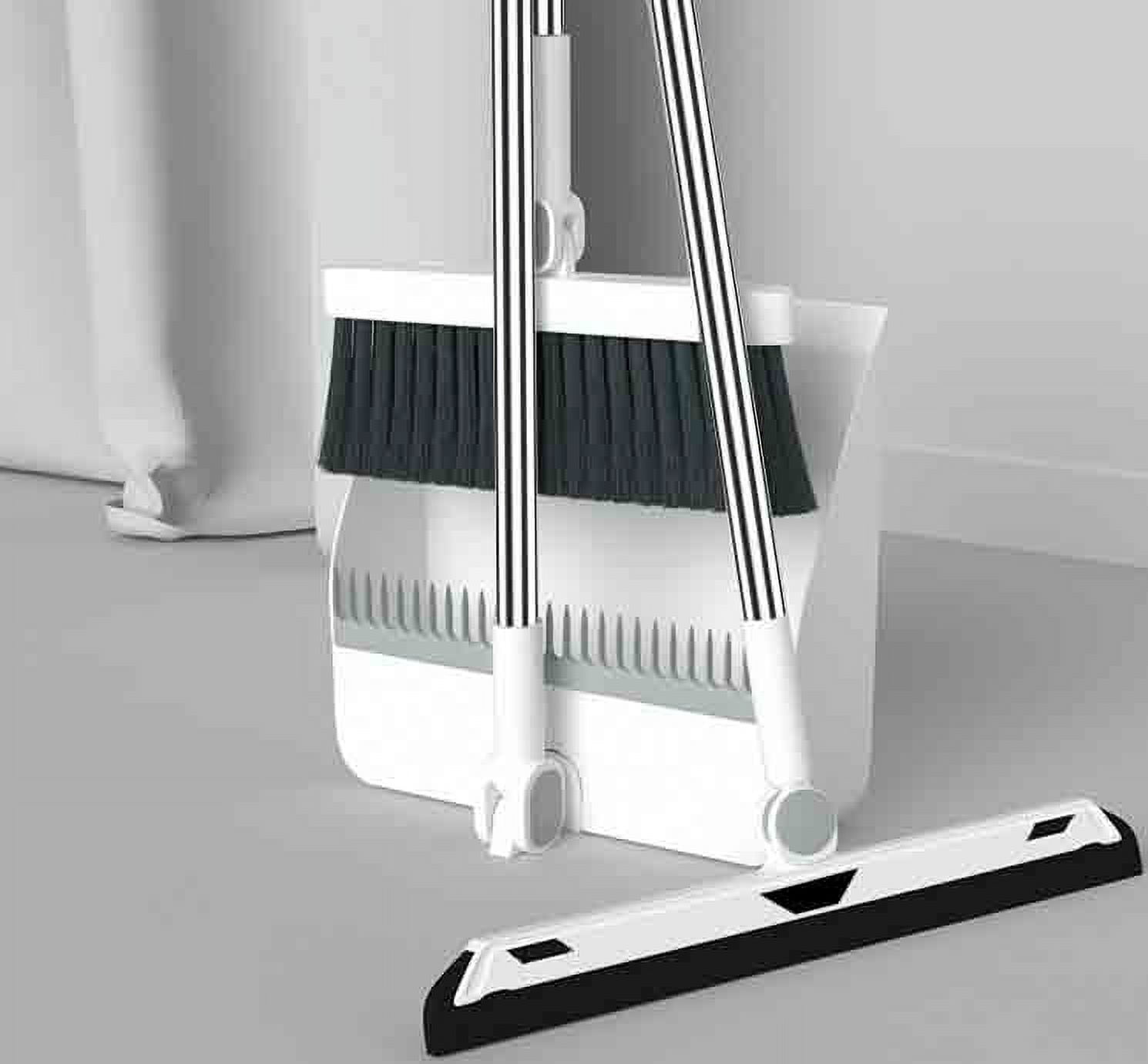 Broom and Dustpan Set, Upright Standing Dustpan and Soft Bristles Broom ...