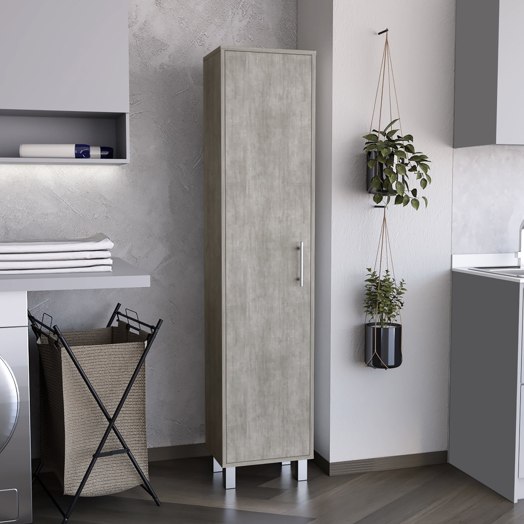 Broom Hanger Storage Cabinet, 1 Door - Grey Modern Cabinet For Main ...