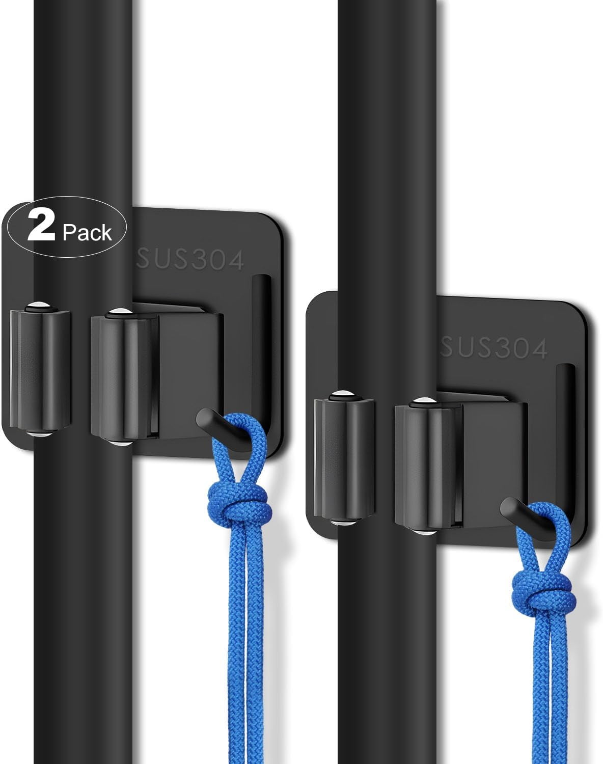 Broom Holder, 2 Pack Holder with Hook Black Broom Holder Wall Mounted ...