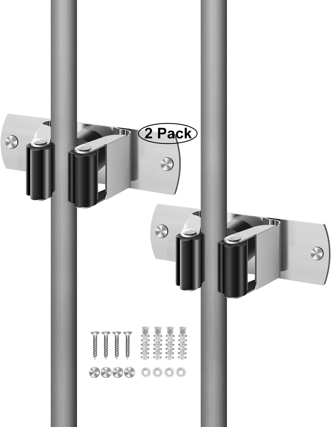Broom Holder, 2 Pack Holder Silver Broom Holder Wall Mounted, Stainless ...