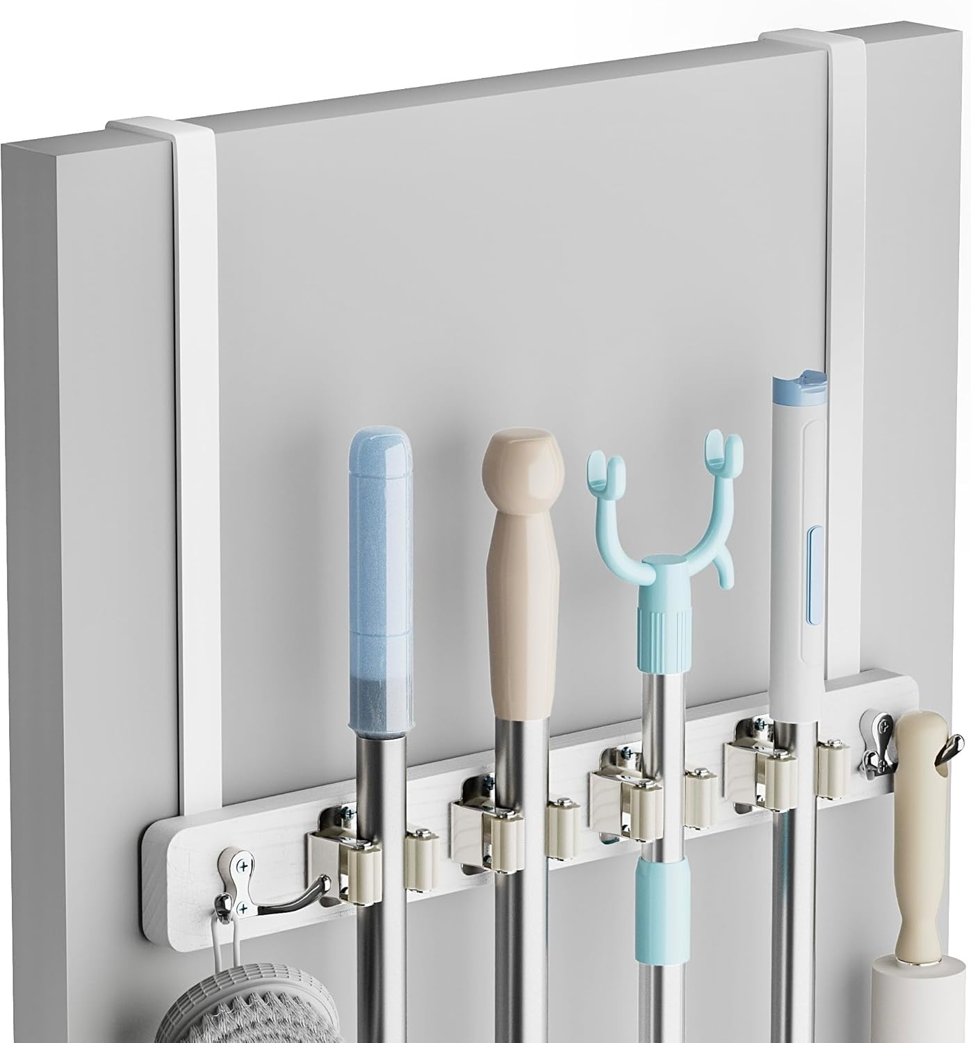 Broom Holder Door Mount, Over the Door Broom and Mop Holder with 2 Over ...