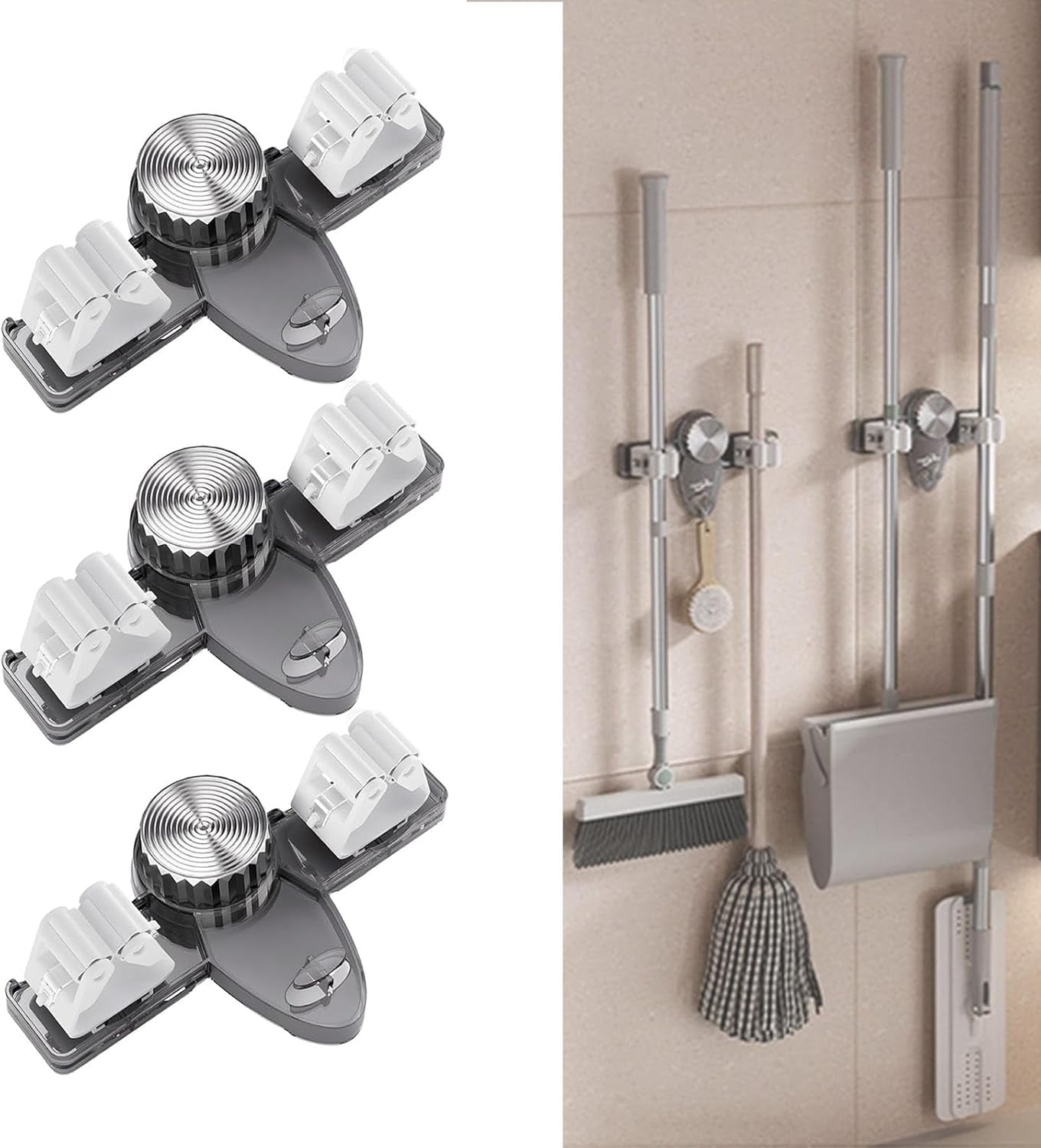 Broom Holder Mop Hanger, Mop Broom Holder Wall Mounted, Self Adhesive ...