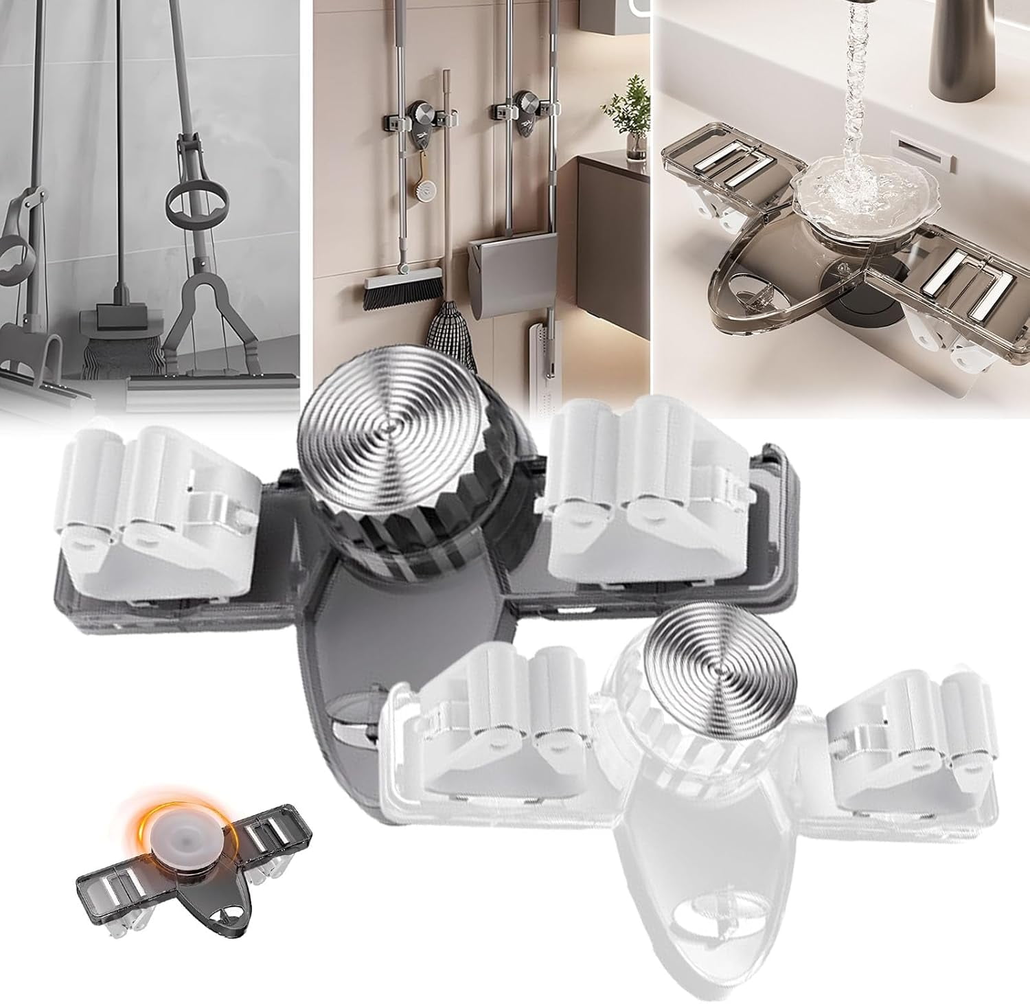 Broom Holder Mop Hanger, Wall Mount Mop Grippers, No Punching Required ...