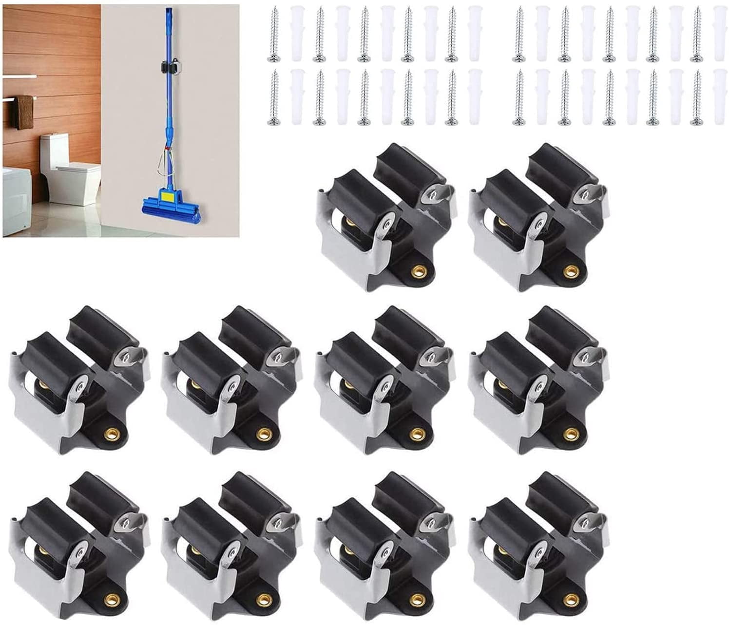 Broom Holder Wall Mount 10 Pack Heavy Duty Metal Mop Broomstick Shovel ...