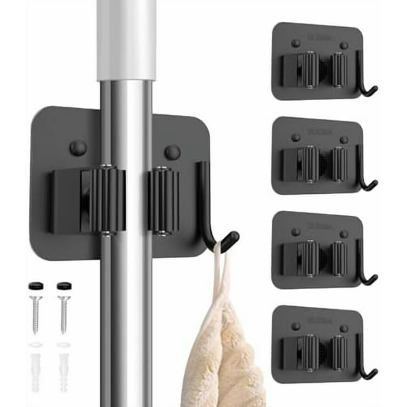 Broom Holder Wall Mount, 4 Packs Black Stainless Steel Mop and Broom ...