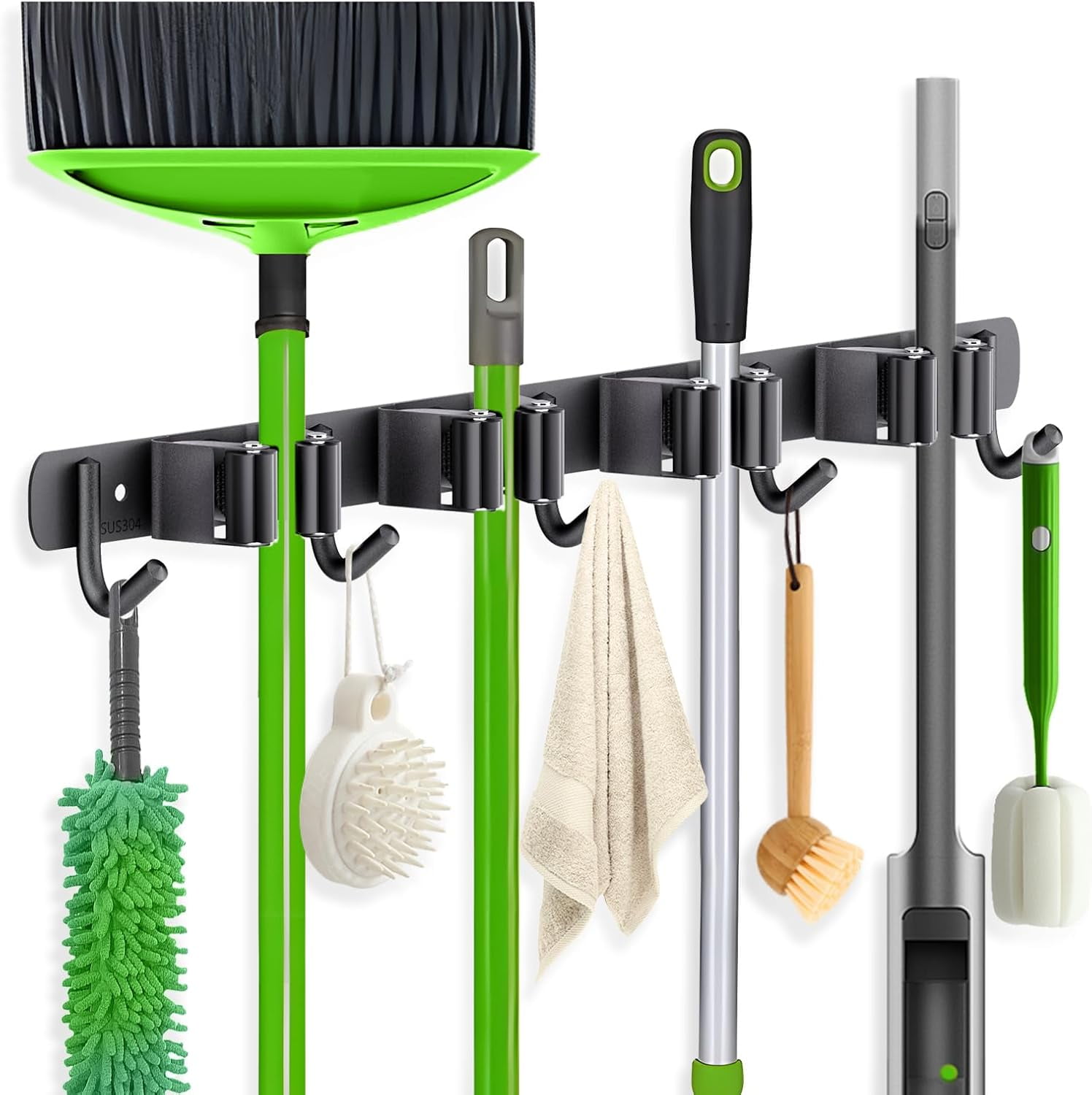Broom Holder Wall Mount, Hooks Mop Hanger Wall Mount Broom Organizer ...