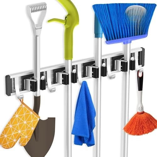 Broom Holder Wall Mount Mop and Broom Hanger Wall Mounted Garage ...