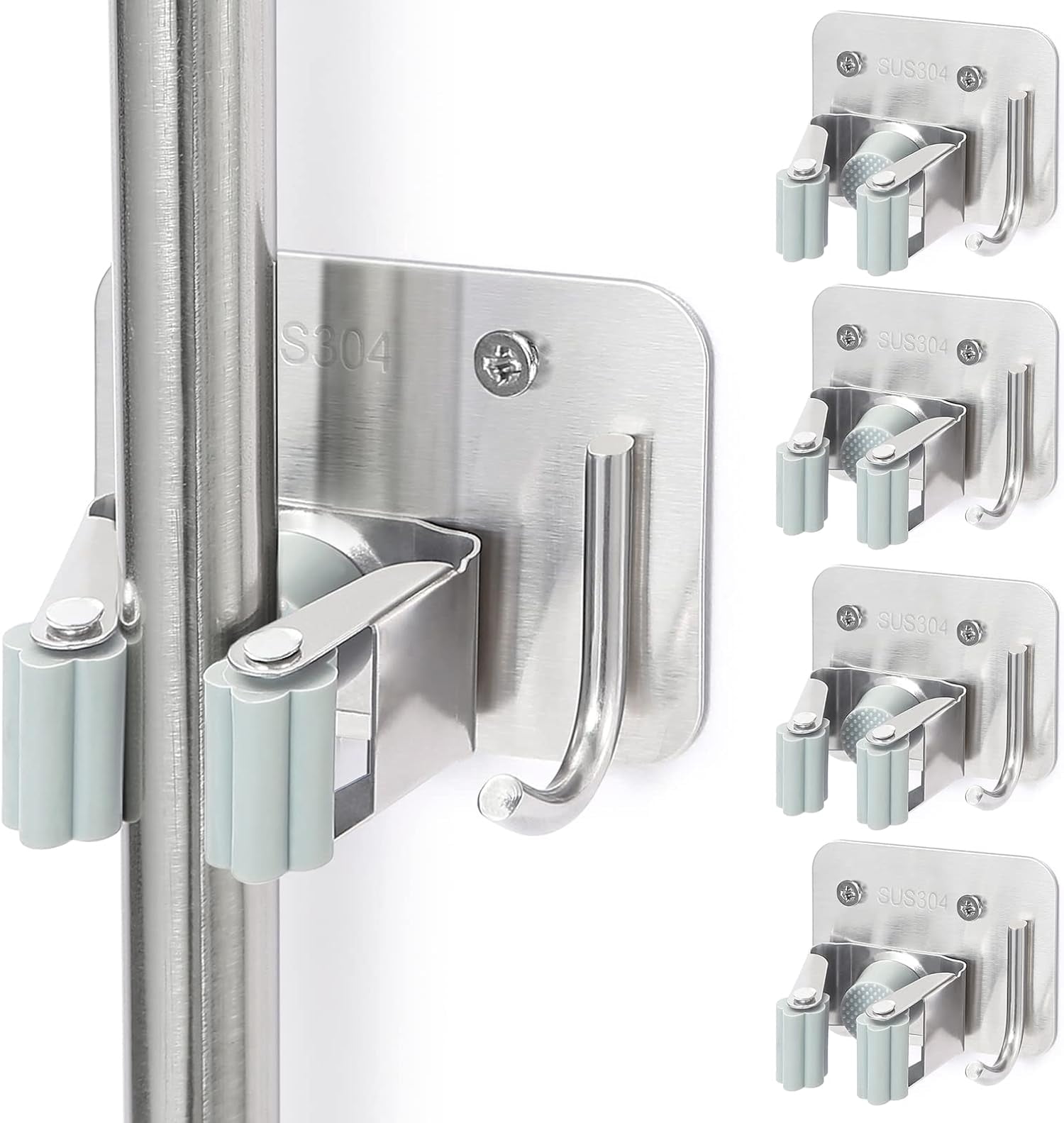 Broom Holder Wall Mount Screw Drilling, Sturdy Stainless Mop Gripper ...