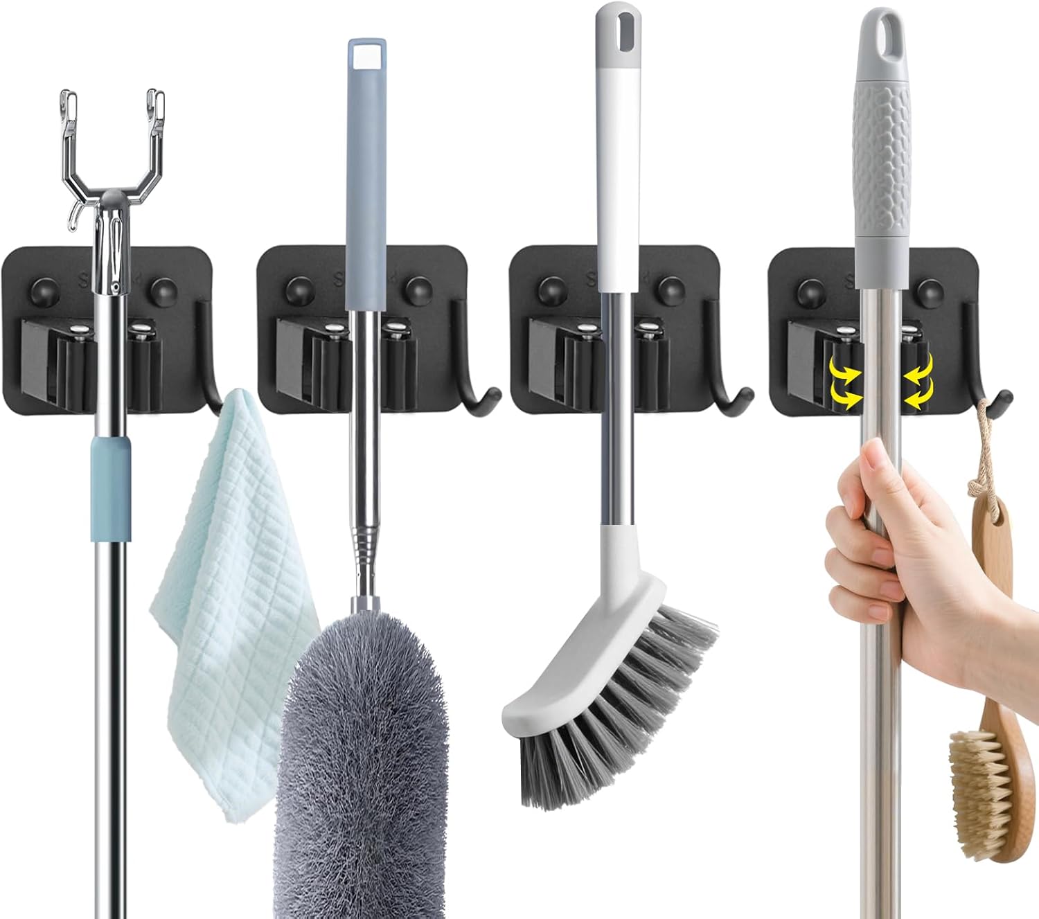 Broom Holder Wall Mount with Screws (4 Pack) Broom and Mop Organizer ...