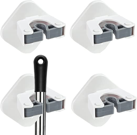 Broom Holder Wall Mount Self-Adhesive No Drilling Super Anti-Slip 4 ...