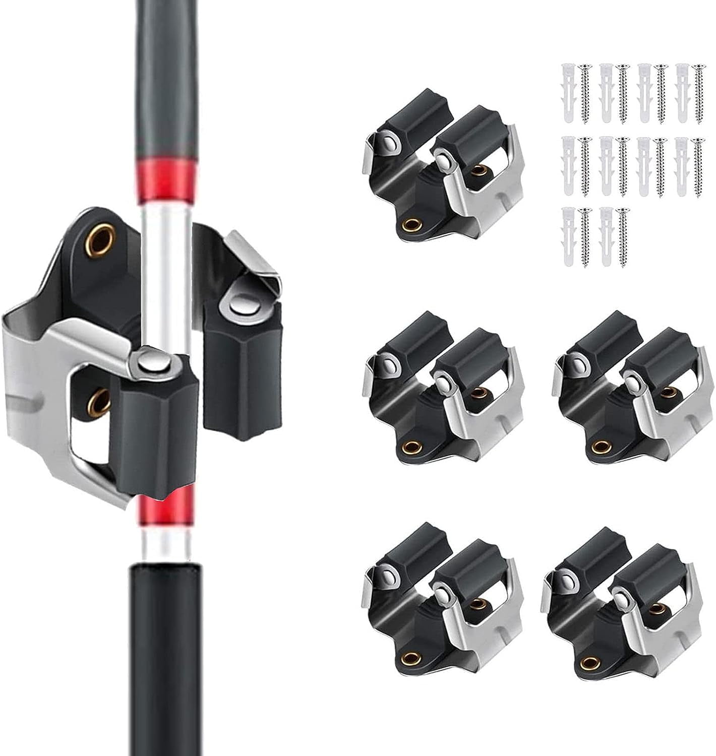 Broom Holder Wall Mounted, 5 Pack Mop Clips Metal Sweeping Brush ...