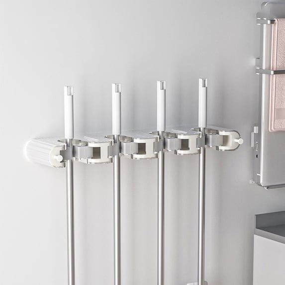 Broom Holder, Wall Mounted Organizer, Heavy-duty White Plastic, Space ...