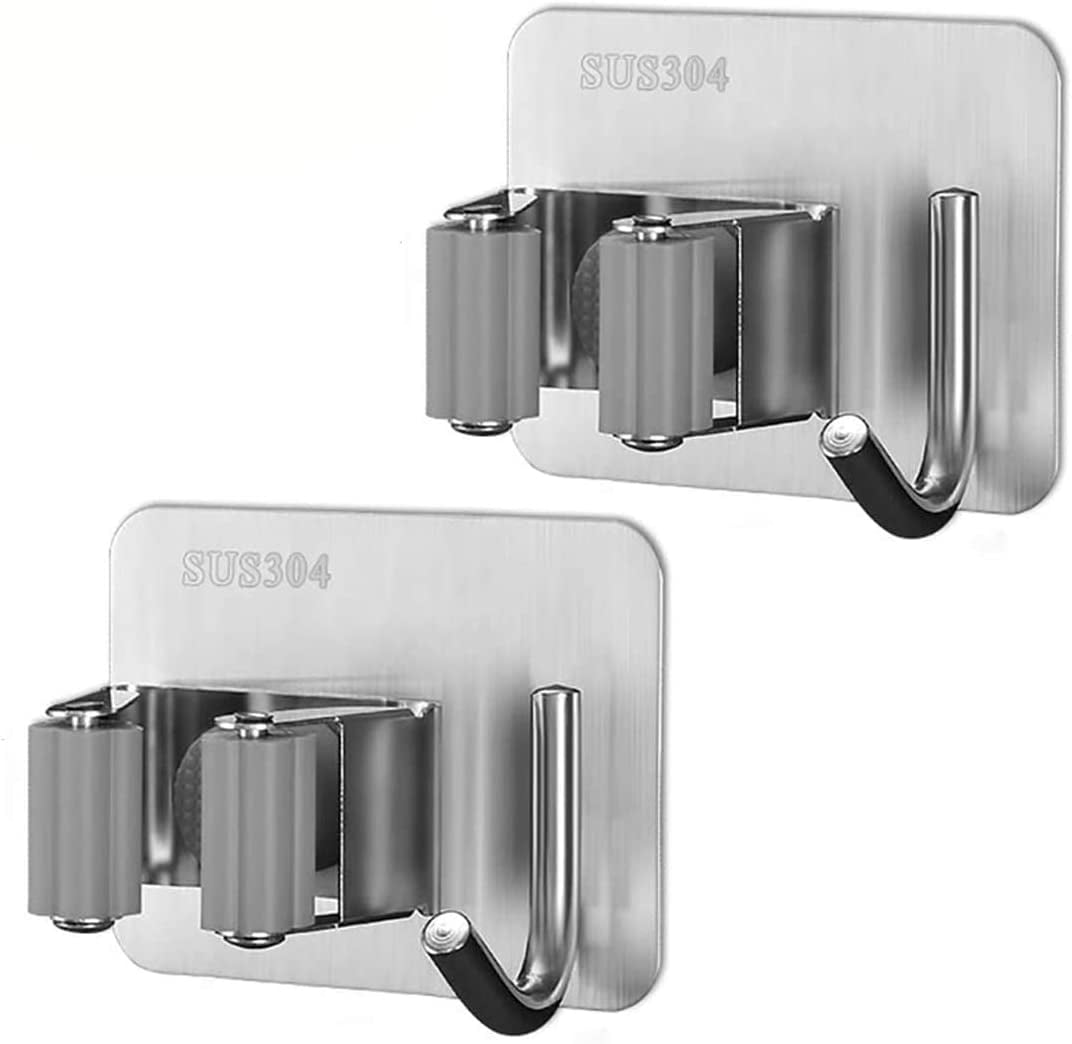 Broom Mop Holder, 2-Pack Stainless Steel Wall Mounted Self Adhesive ...