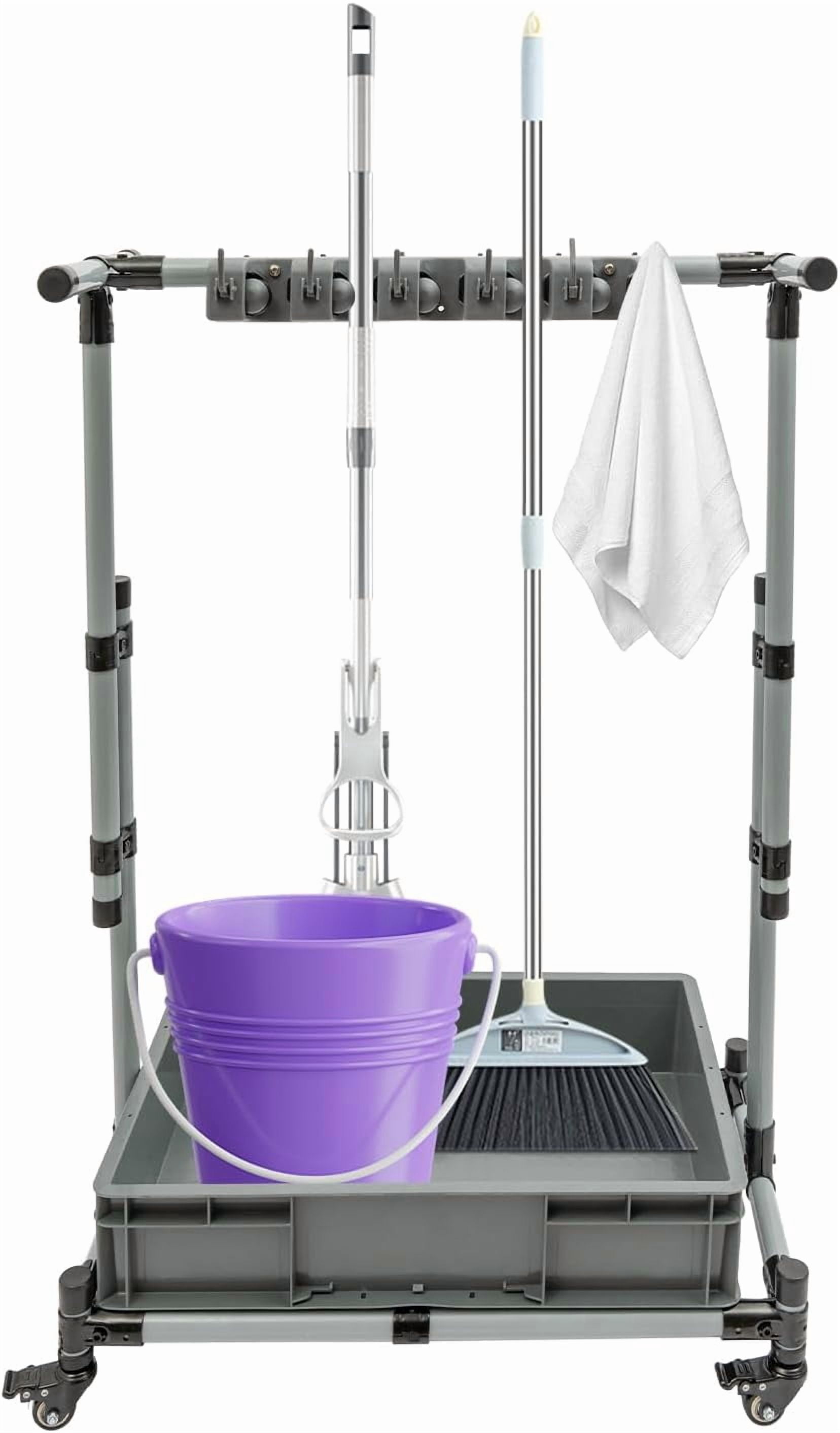 Broom and Mop Holder, Movable Floor Standing Cleaning Tool Cart, Free ...