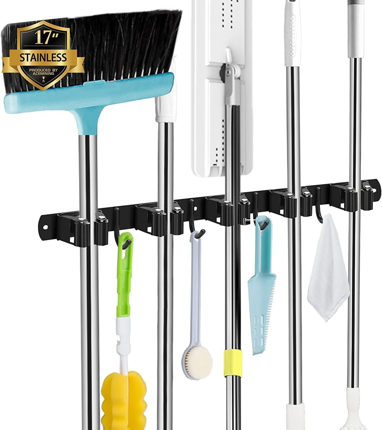 Broom Mop Holder Wall Mount Stainless Steel Tool Hanger Storage ...