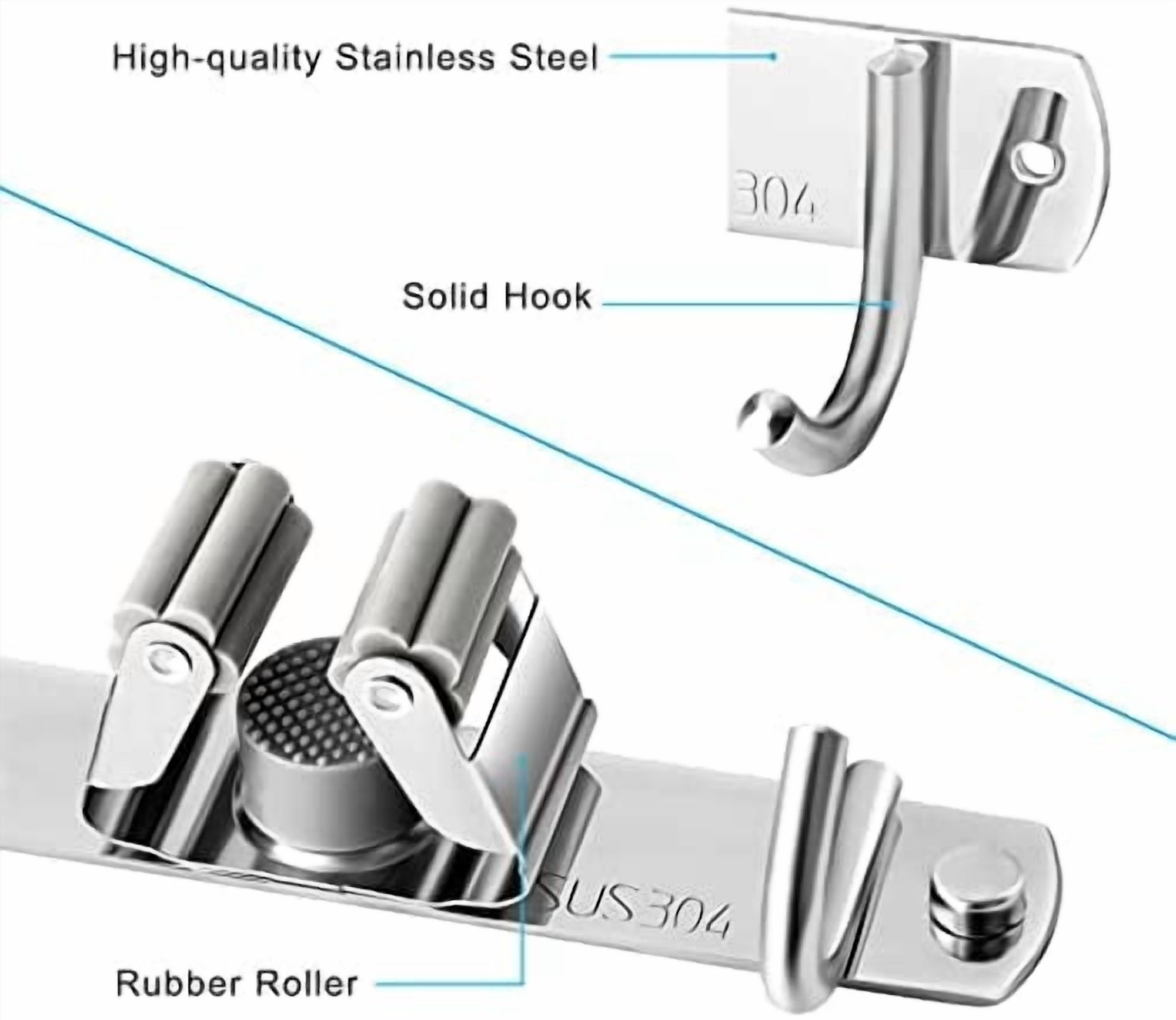 Broom and Mop Holder Wall Mounted, Broom Hanger Storage Rack, Stainless ...