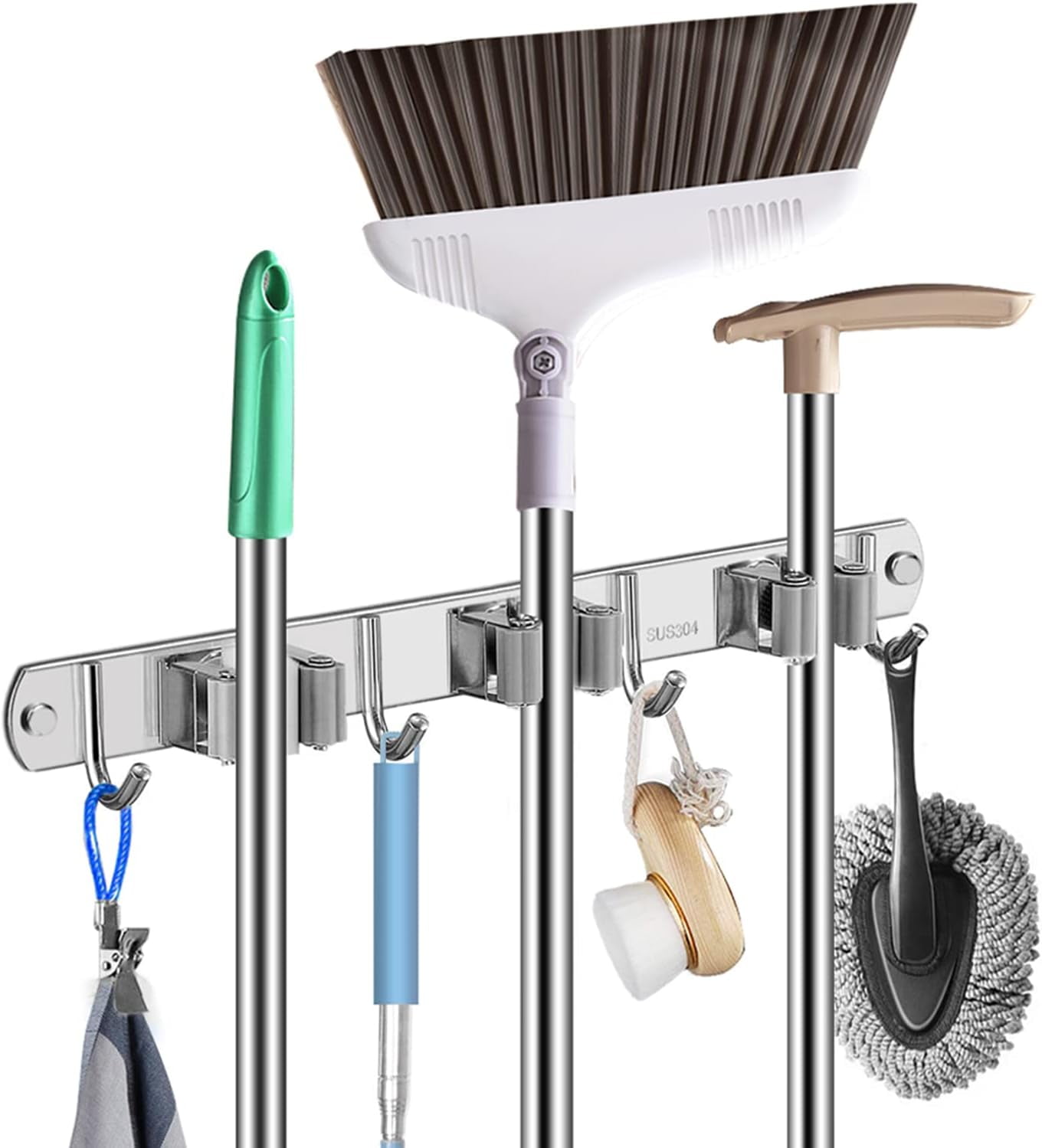 Broom and Mop Holder Wall Mounted - Heavy Duty SUS304 Stainless Steel ...