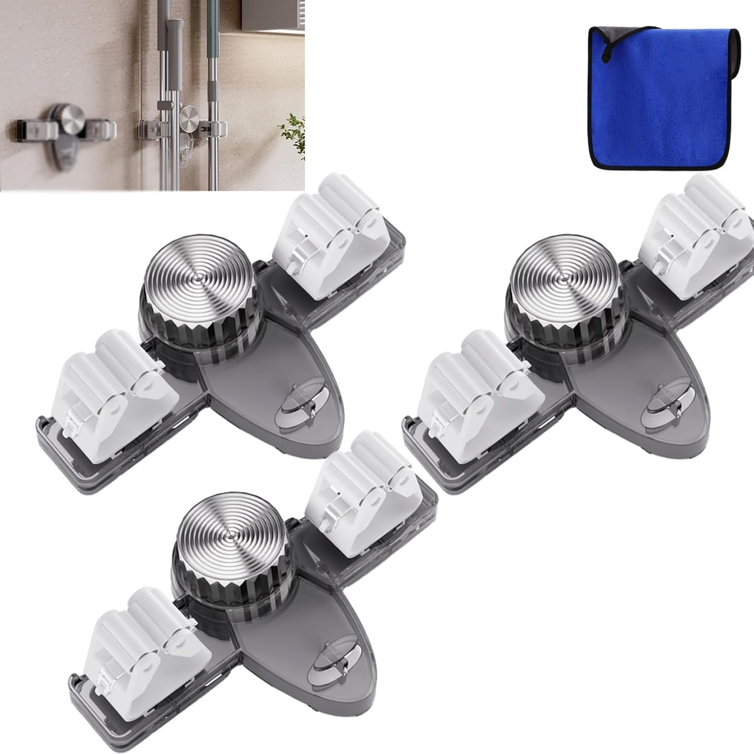 Broom Mop Holder Wall Mounted, Self Adhesive Command Mop Broom Hanger ...