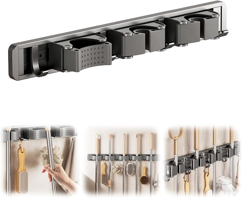 Broom Rack Storage, 2025 New Non-slip Mop and Broom Holder Wall Mount ...