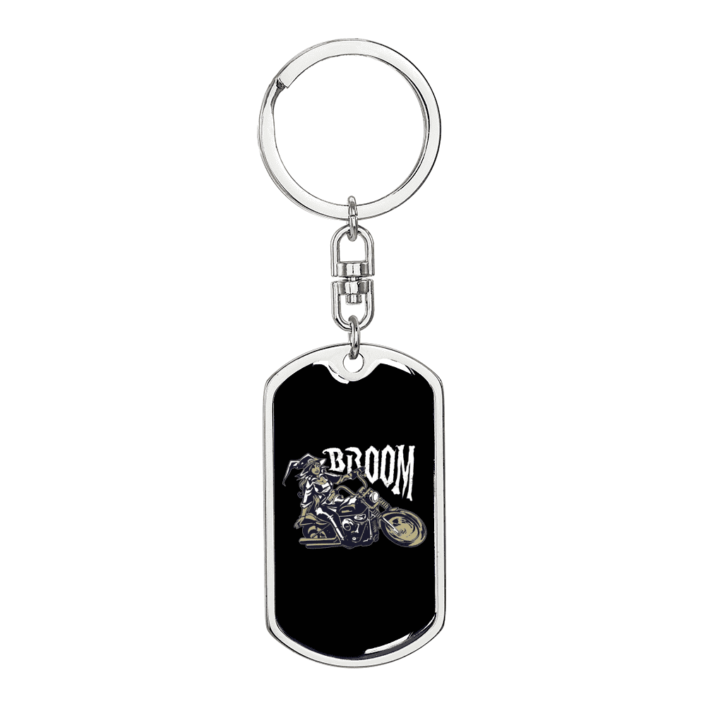 Broom Witch Biker Stainless Steel or 18k Gold Premium Swivel Dog Tag ...